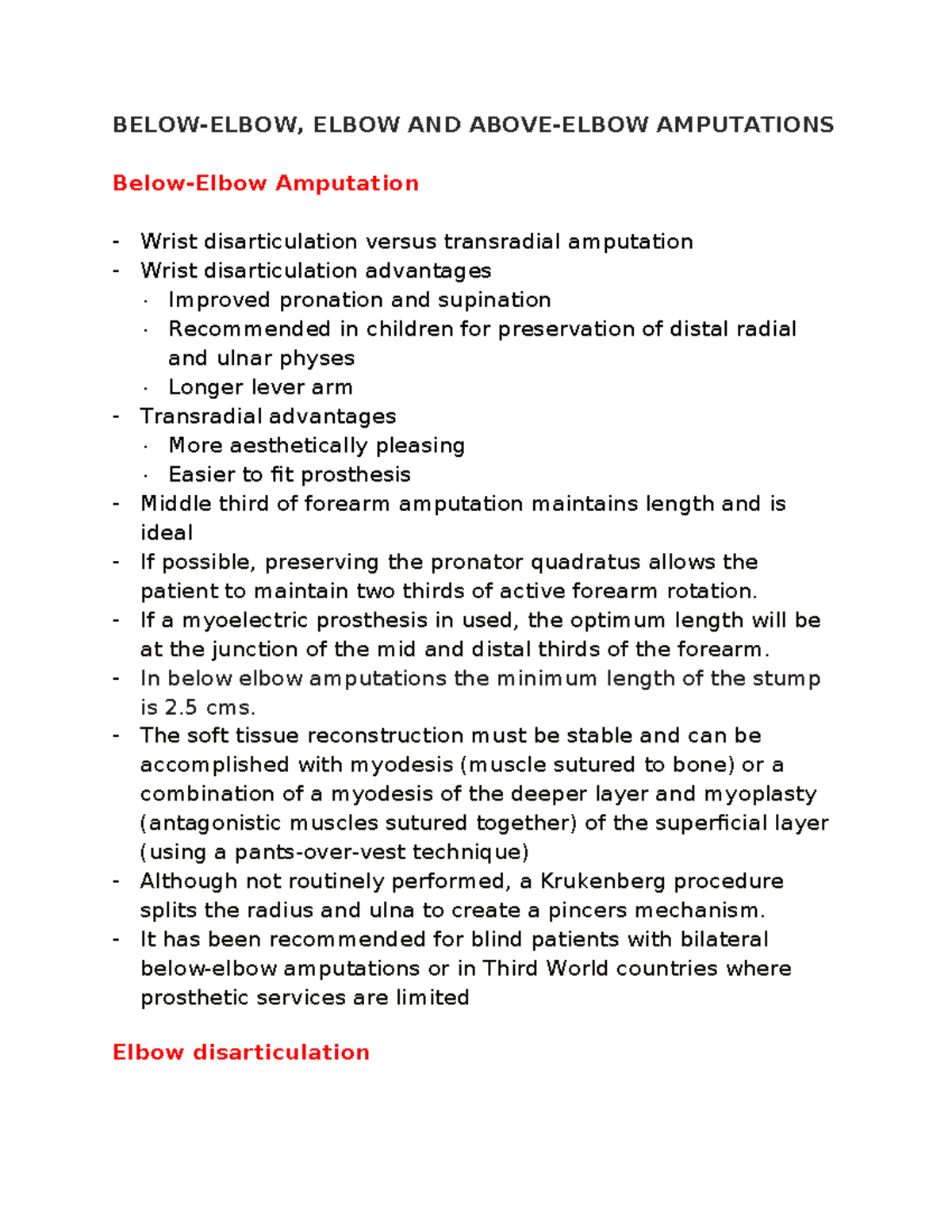 Below- Elbow, Elbow AND Above- Elbow Amputations - BELOW-ELBOW, ELBOW ...