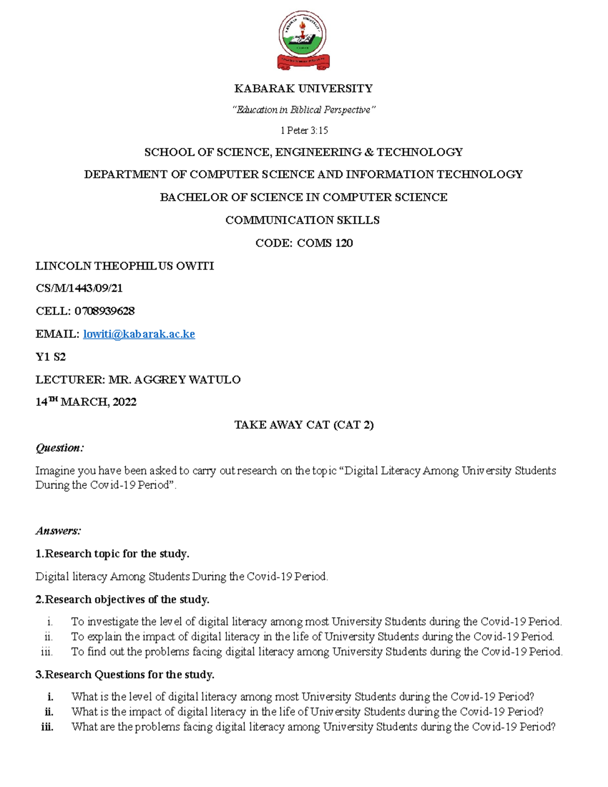 CAT Comms II - General research design questions and communication ...