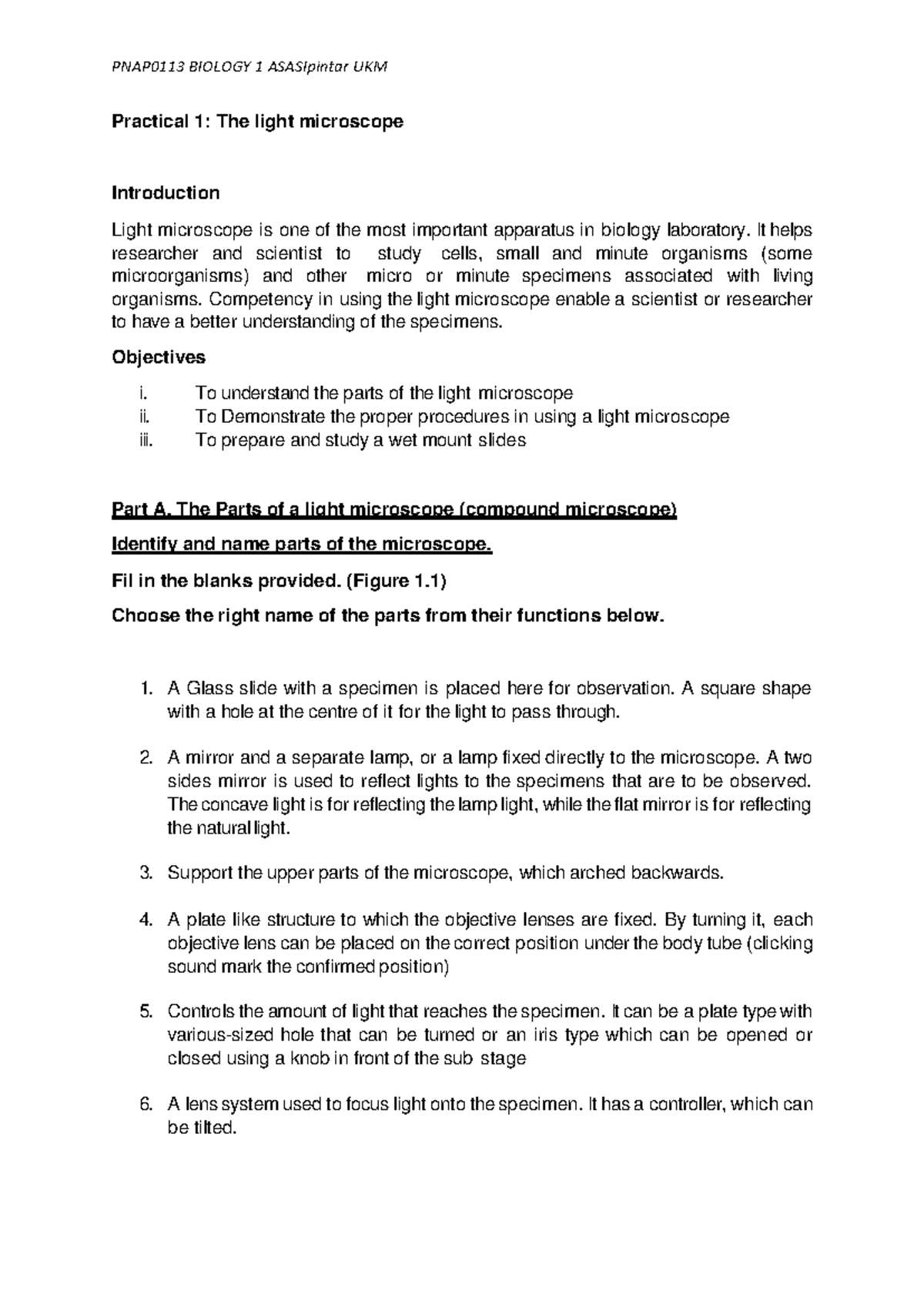 Practical 1 Microscope - Practical 1: The light microscope Introduction ...