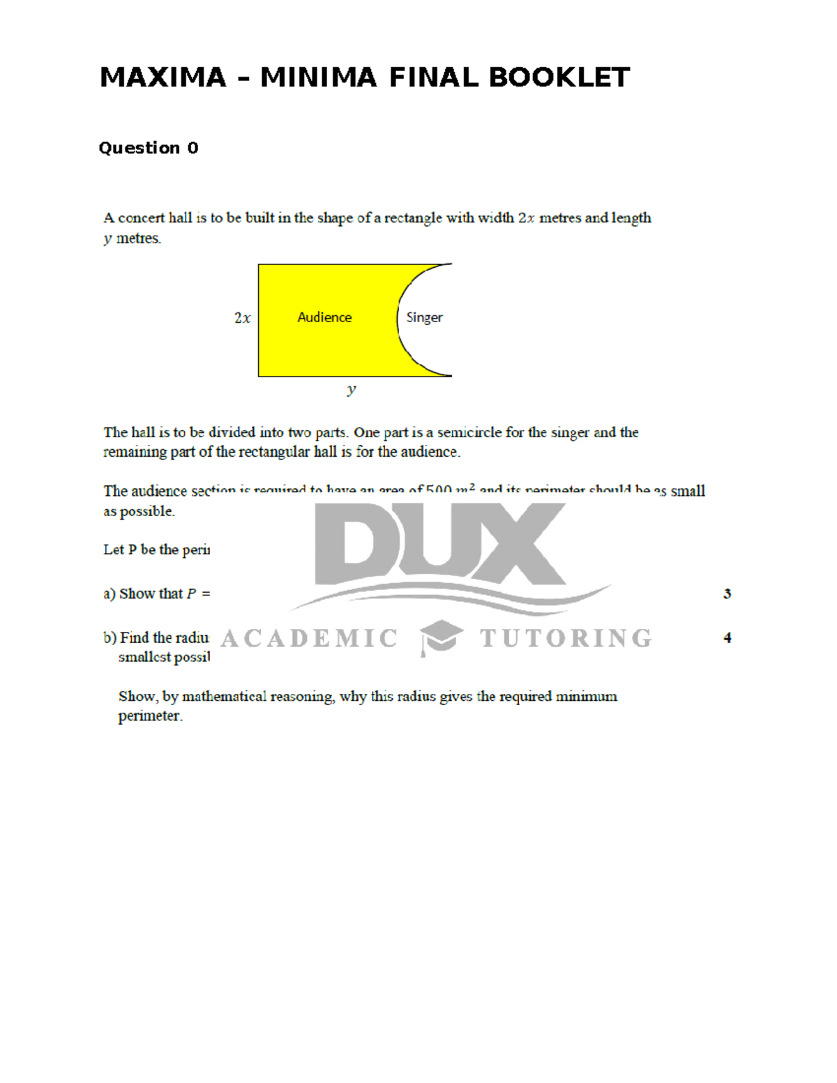 12 - Maxima Minima Trial 3 - MAXIMA – MINIMA FINAL BOOKLET Question 0 Question Question Question ...