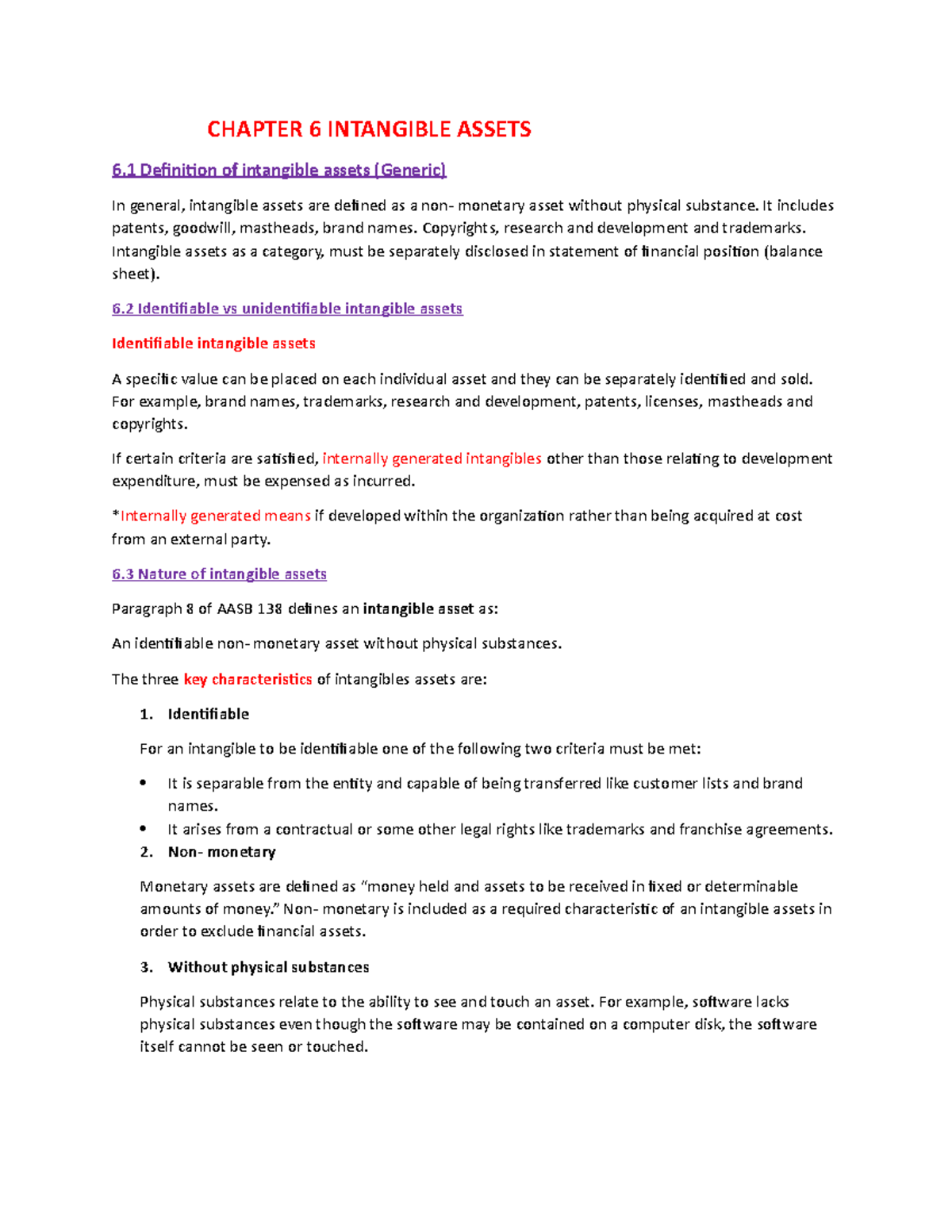 Intangible assets - Lecture notes 5 - CHAPTER 6 INTANGIBLE ASSETS 6 ...