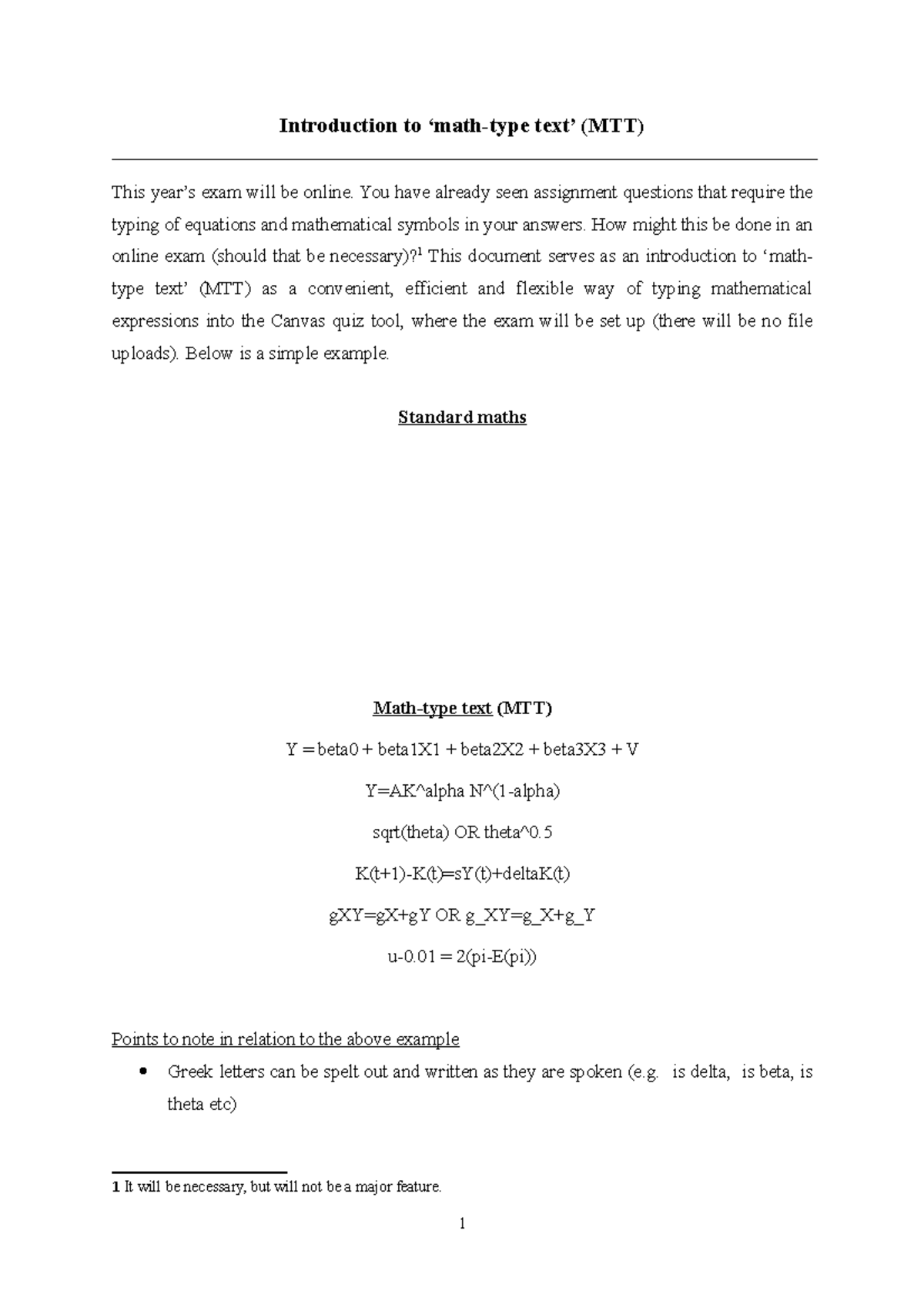 ECON2000 1 Intro to Math Type - Introduction to ‘math-type text’ (MTT ...