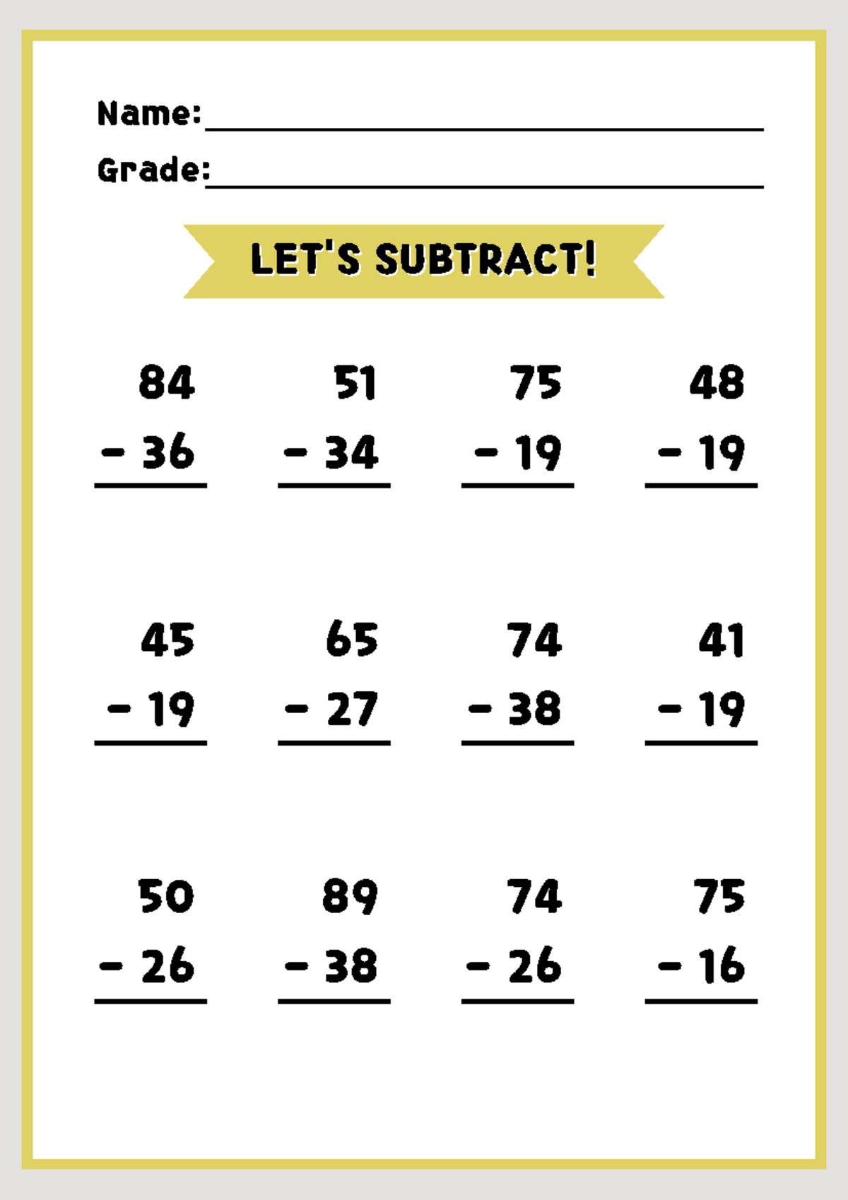 Restas - Name: Grade: - LET'S SUBTRACT! LET'S SUBTRACT! - - Studocu