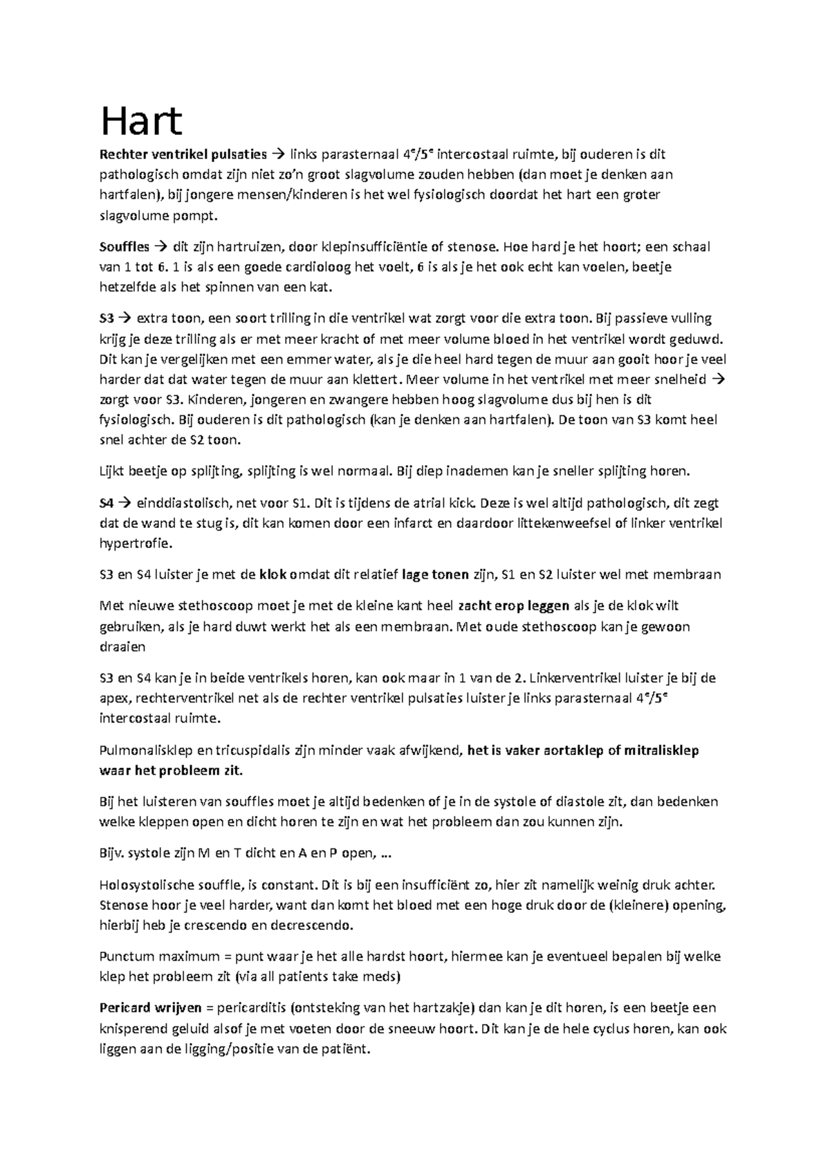 Practicum hart 2 - Hart Rechter ventrikel pulsaties links parasternaal ...