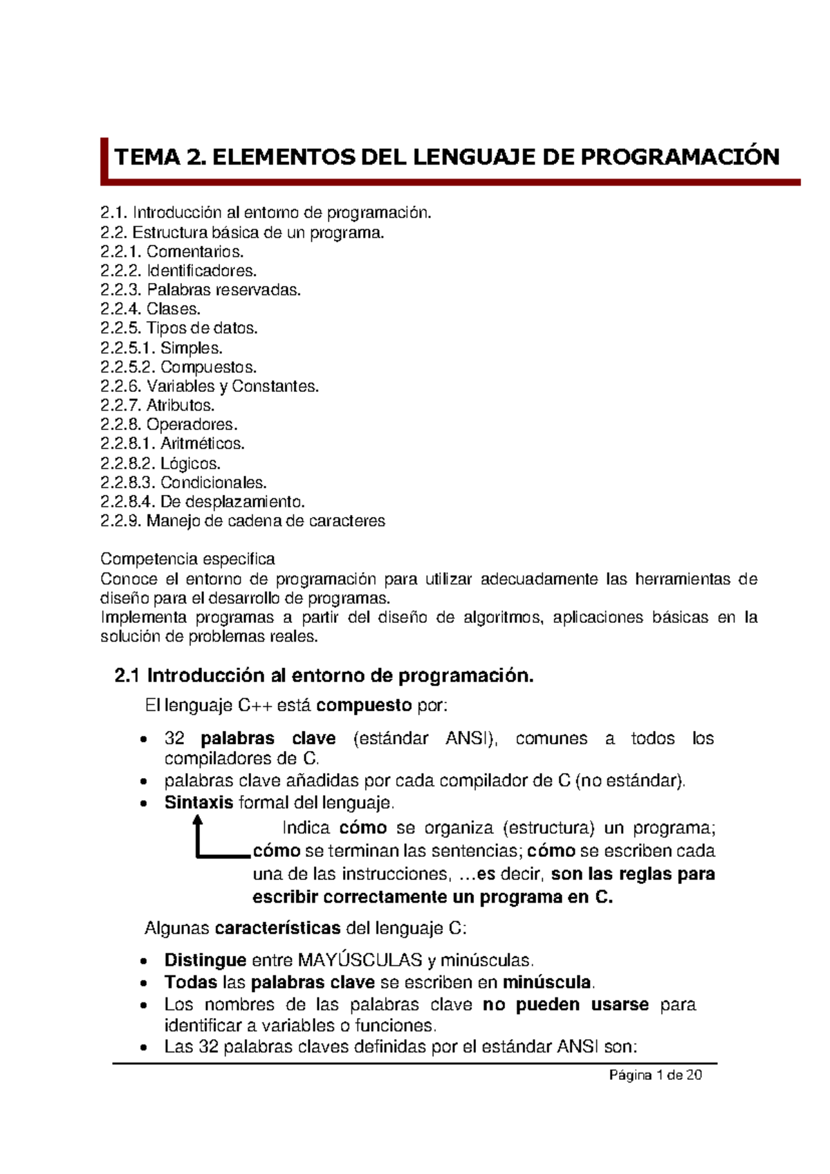 Tema 2. Elementos Basicos de Programacion - 2. Introducción al entorno de programación. 2. - Studocu