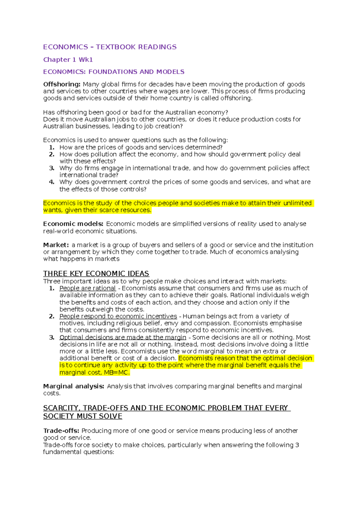 Economics - Textbook Readings - ECONOMICS TEXTBOOK READINGS Chapter 1 ...