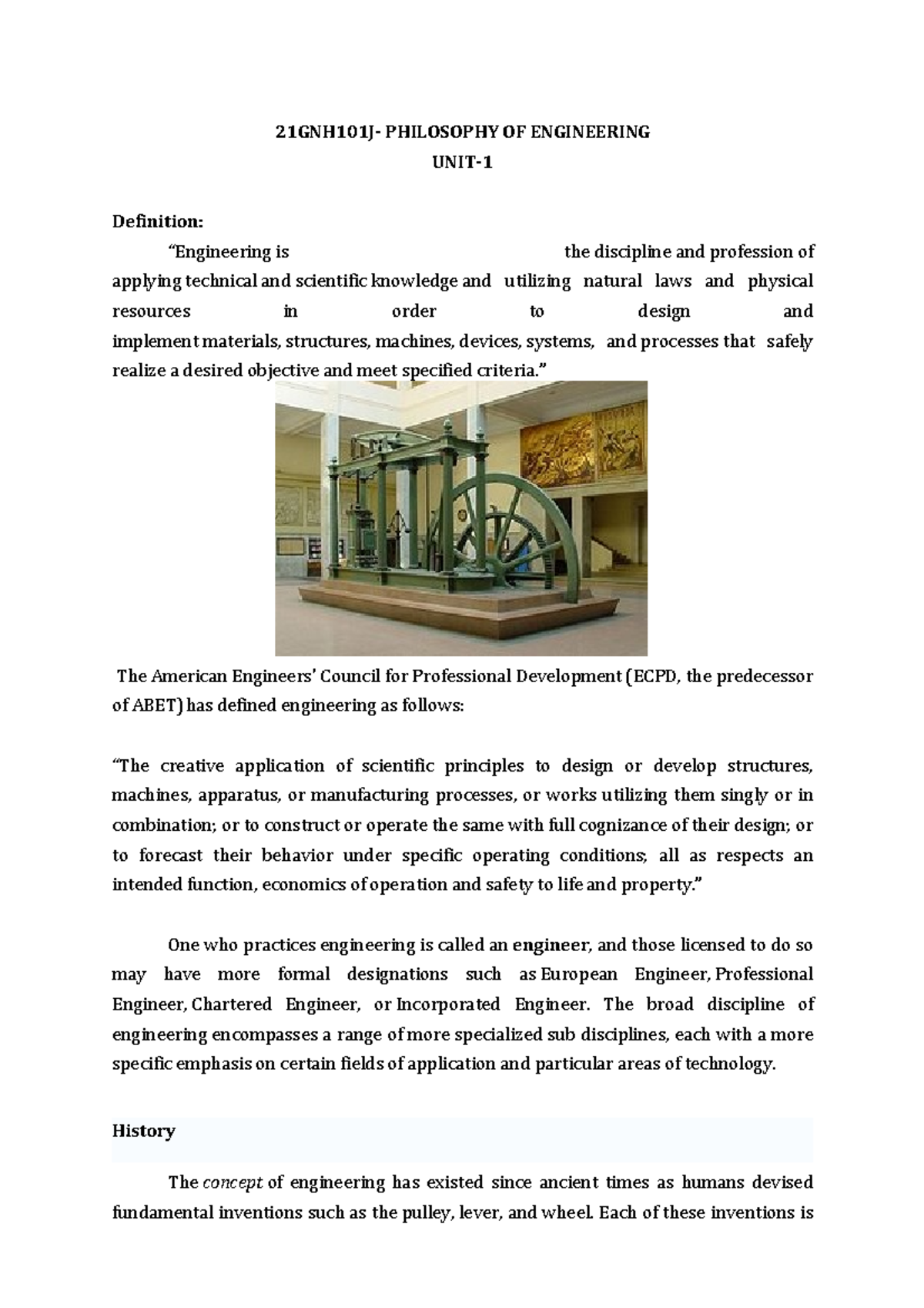 POE unit 1 - theory - 21GNH101J- PHILOSOPHY OF ENGINEERING UNIT ...