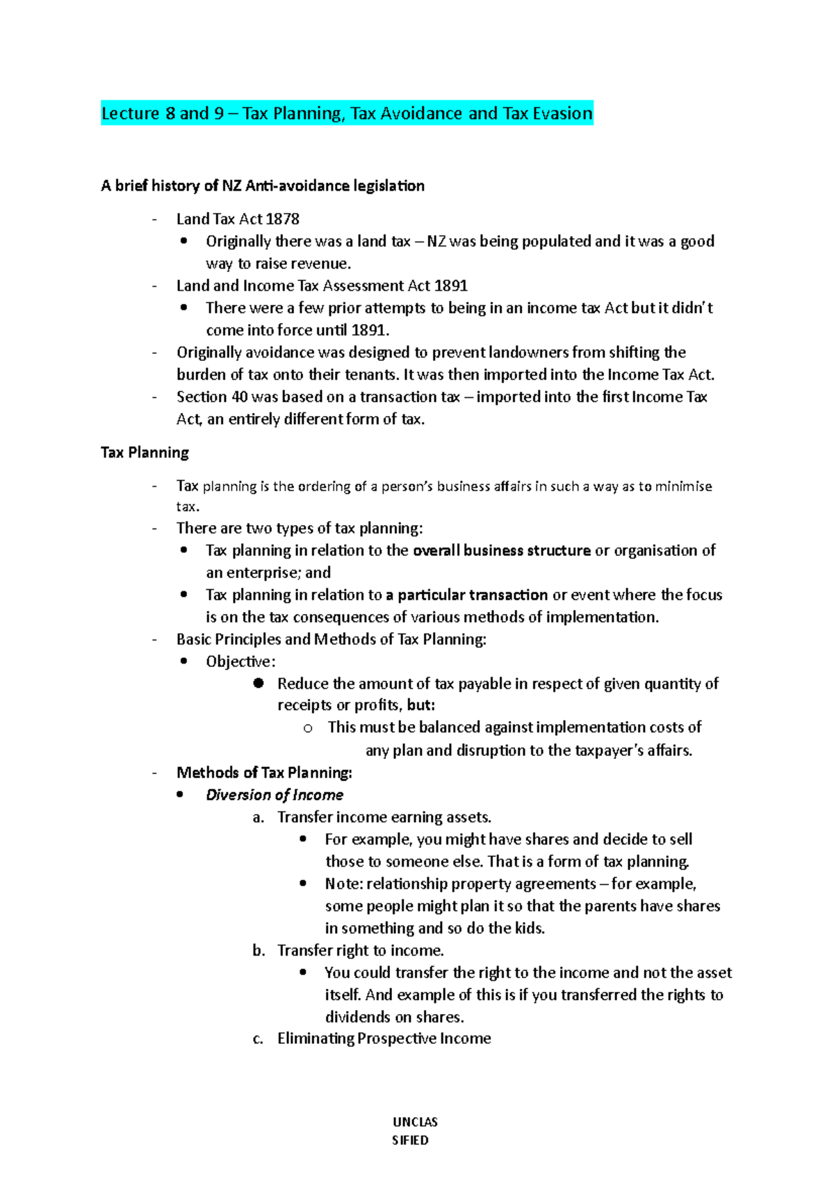 Lecture 8 and 9 – Tax Planning, Tax Avoidance and Tax Evasion - Lecture ...