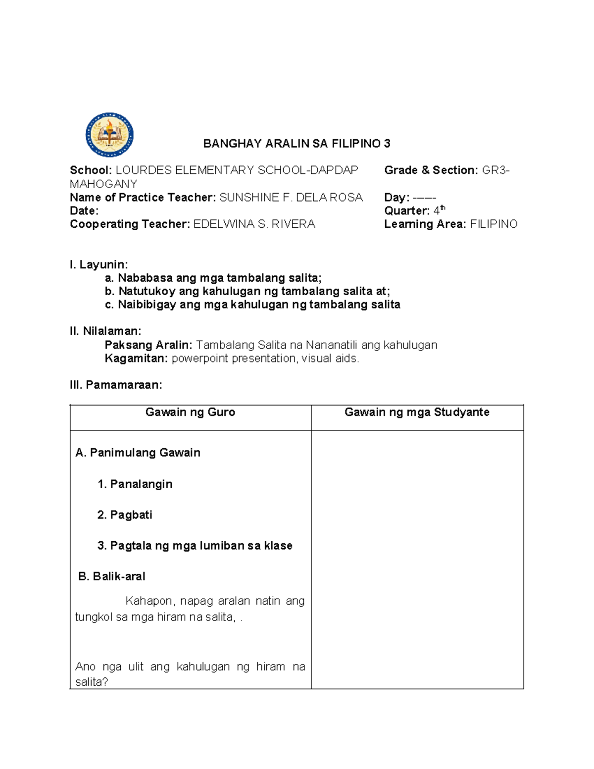 Banghay Aralin Sa Filipino 3 Banghay Aralin Sa Filipino 3 Inihanda Ni – eroppa