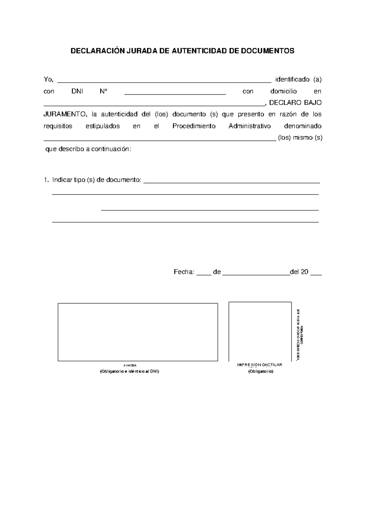 Declaración jurada autenticación de documentos - DECLARACIÓN JURADA DE AUTENTICIDAD DE ...