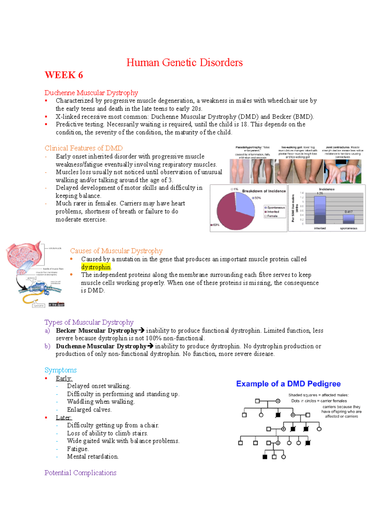 Human Genetic Disorders w6-7 - Human Genetic Disorders WEEK 6 Duchenne ...