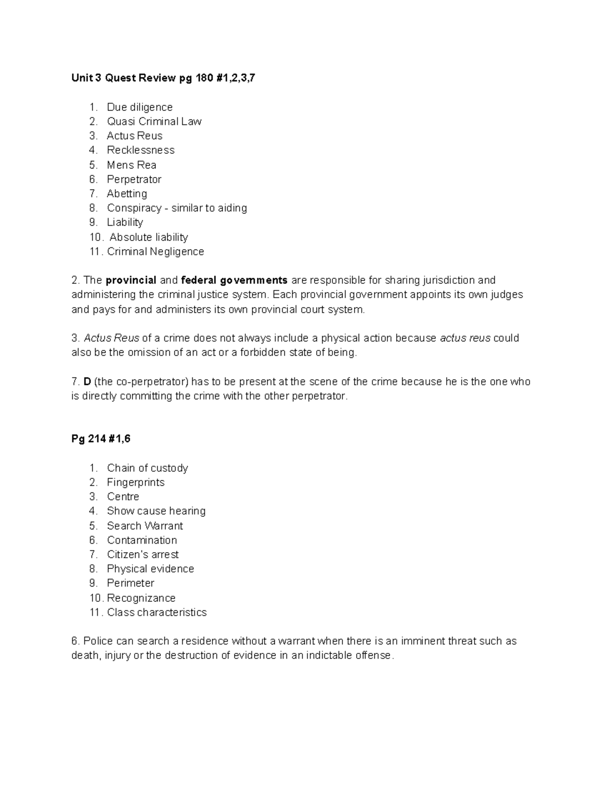 Unit 3 Textbook "Law in Action: Understanding Canadian Law" answers: pg ...