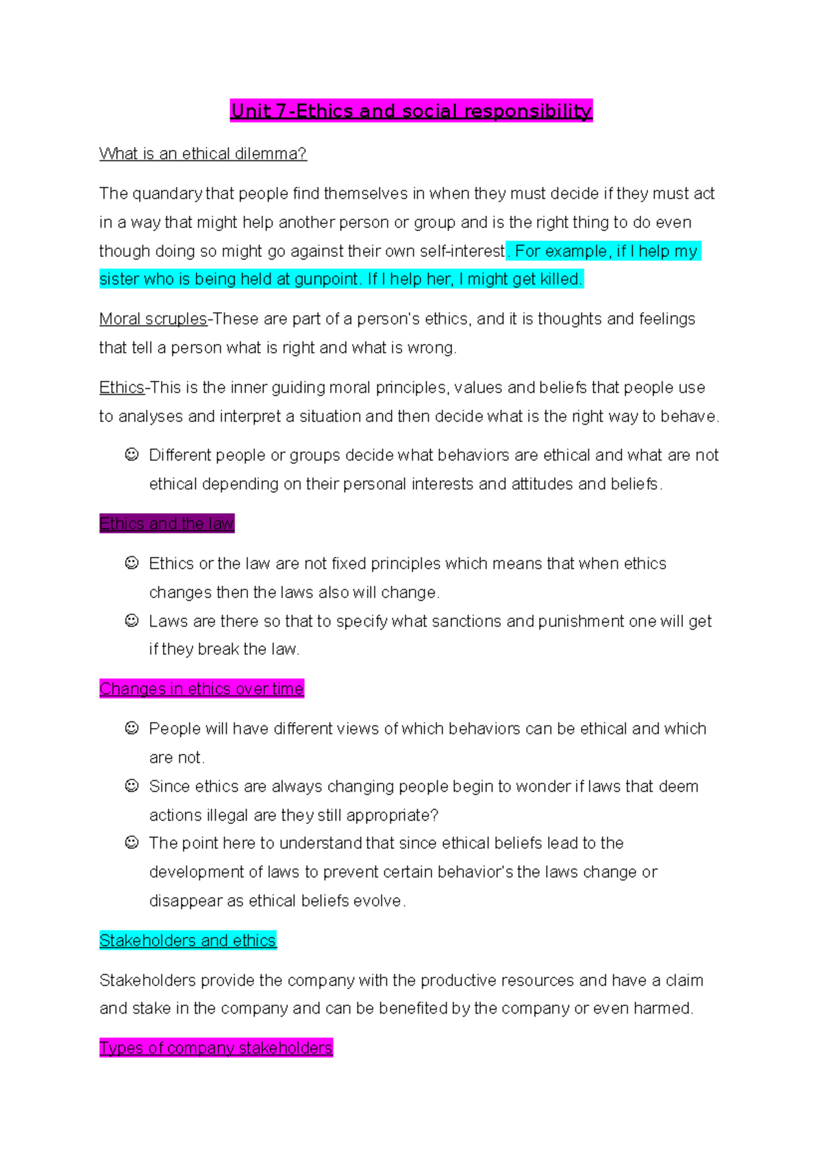 Unit 7-Ethics and social responsibility - For example, if I help my ...