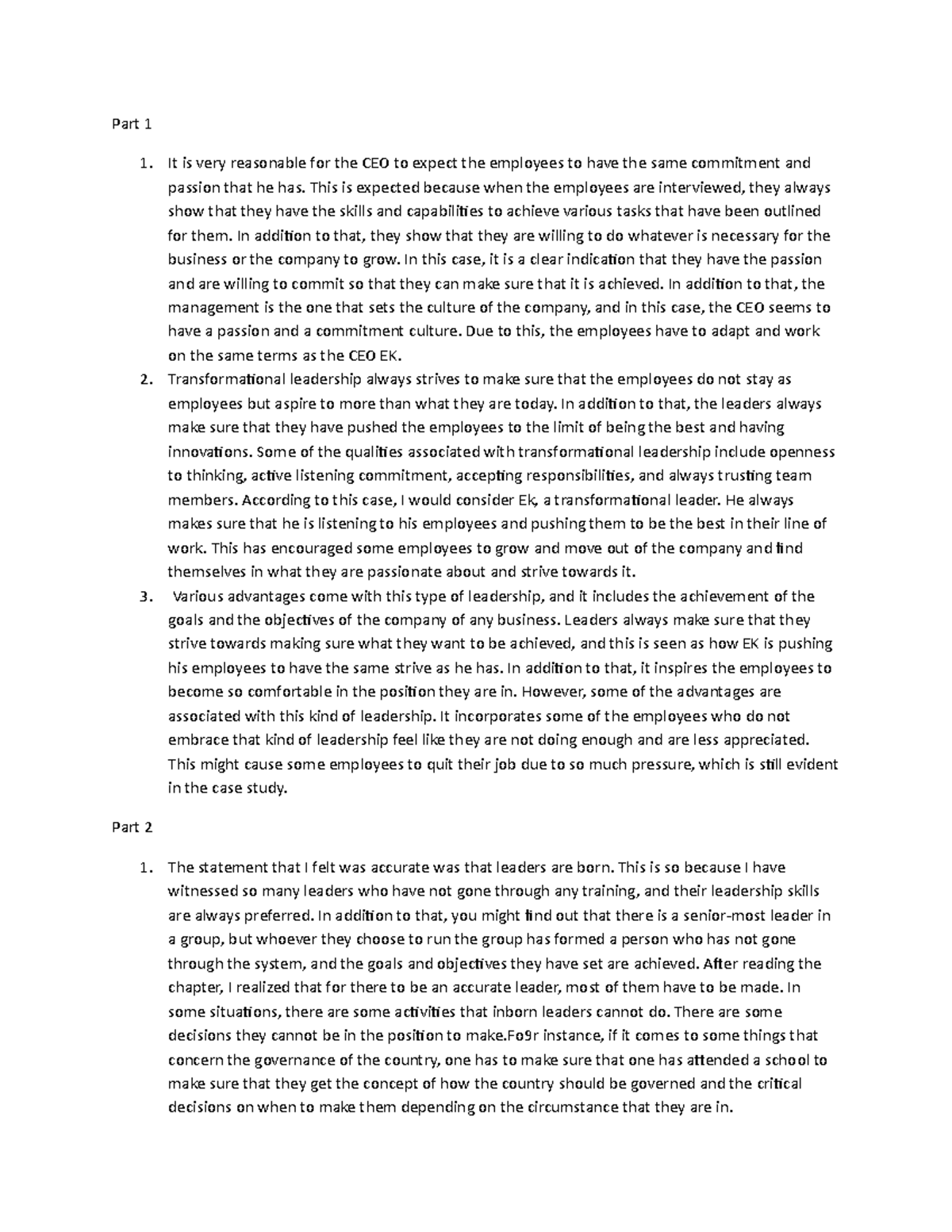 Case study Spotify end - Part 1 It is very reasonable for the CEO to ...