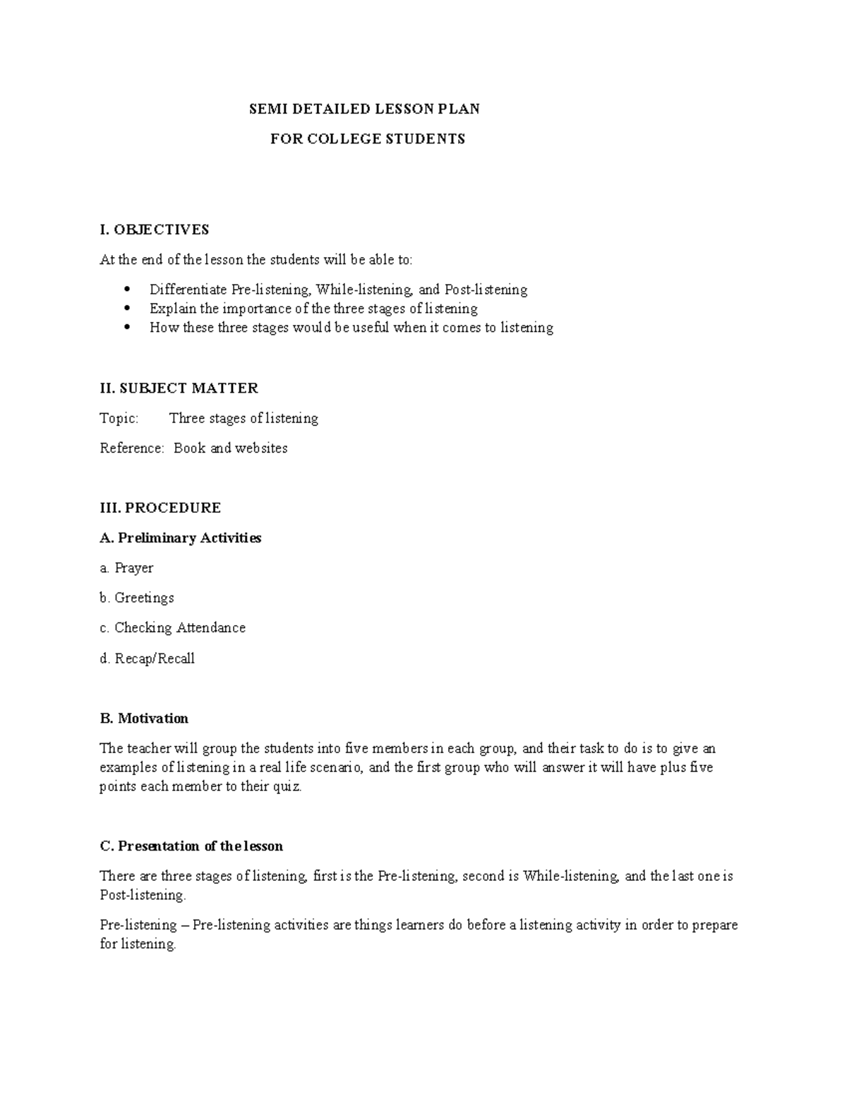 Charlene-semi-lp 2 - school purposes - SEMI DETAILED LESSON PLAN FOR ...