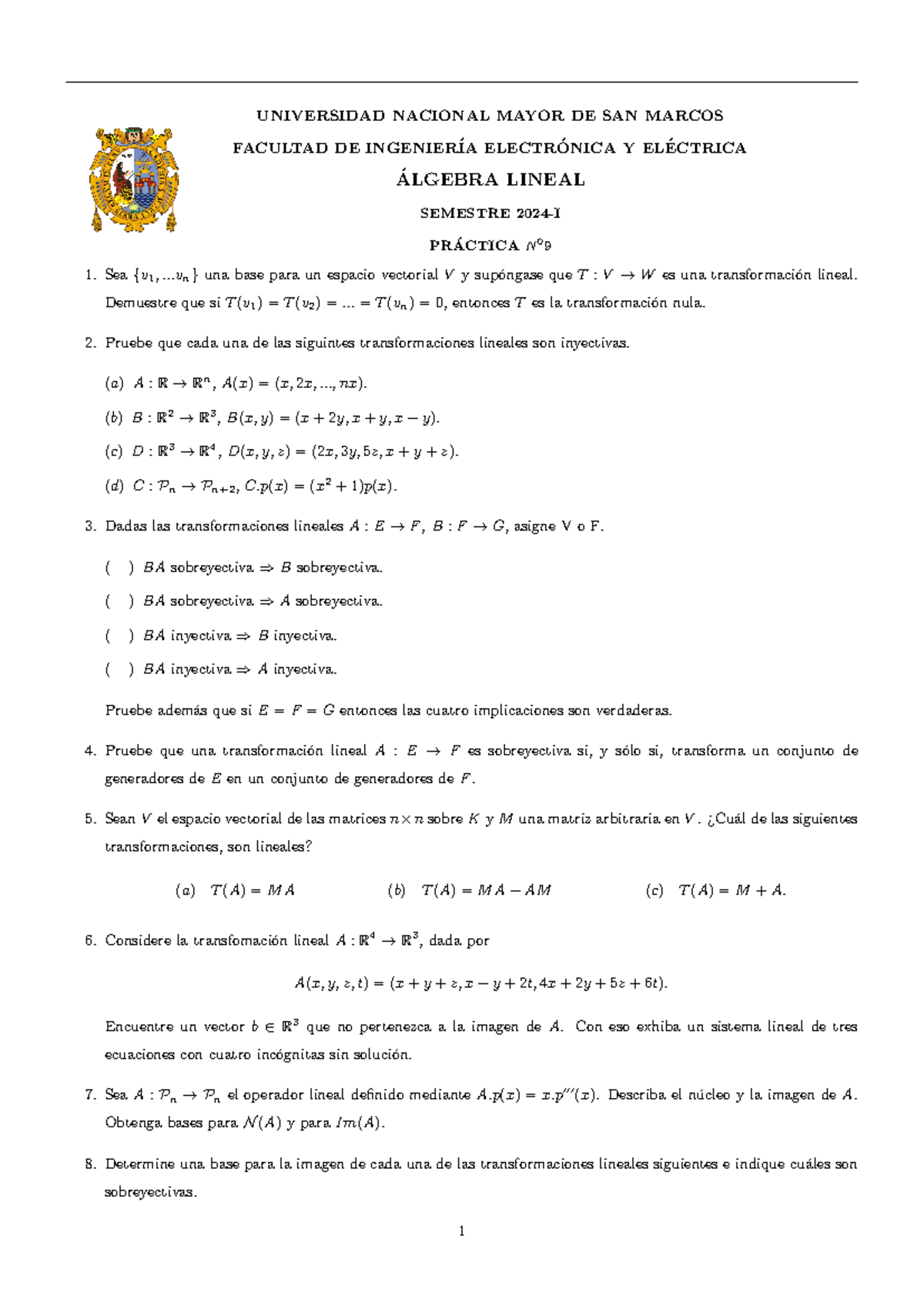 Practica N 6 - UNIVERSIDAD NACIONAL MAYOR DE SAN MARCOS FACULTAD DE INGENIER ́IA ELECTR ́ONICA Y ...