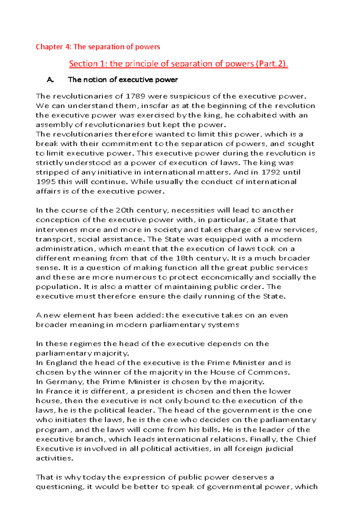 Chapter 4 Section 1 Part.1 - Chapter 4: The separation of powers ...
