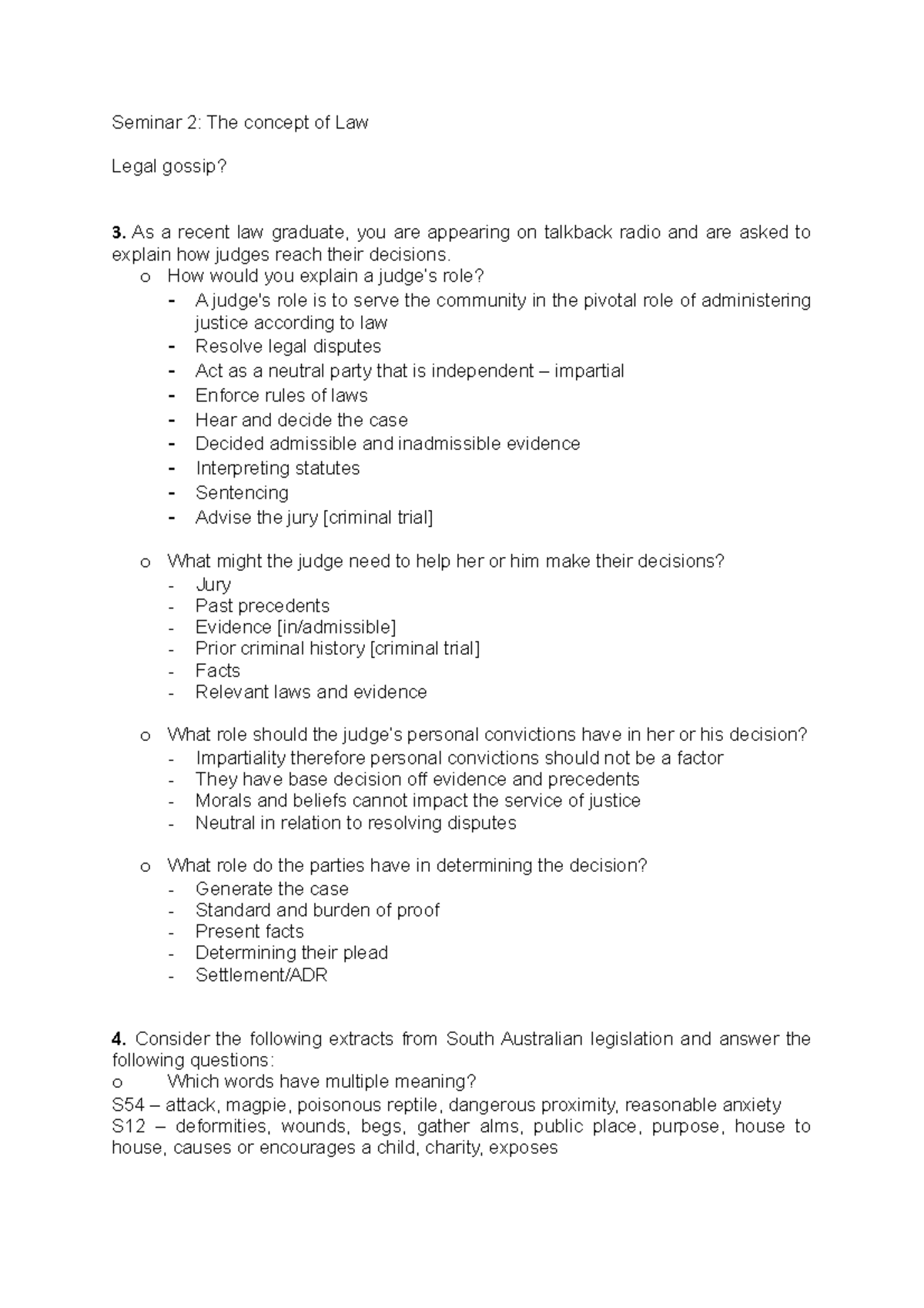 Seminar 2-foundations of law - LAW 1501 - Adelaide University - Studocu
