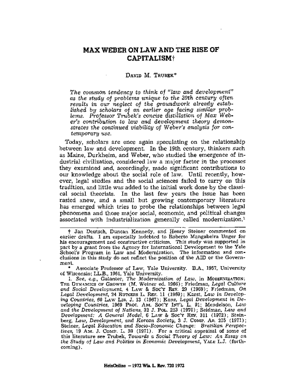 Trubek - MAX WEBER ON LAW AND THE RISE OF DAVID M. The common tendency ...