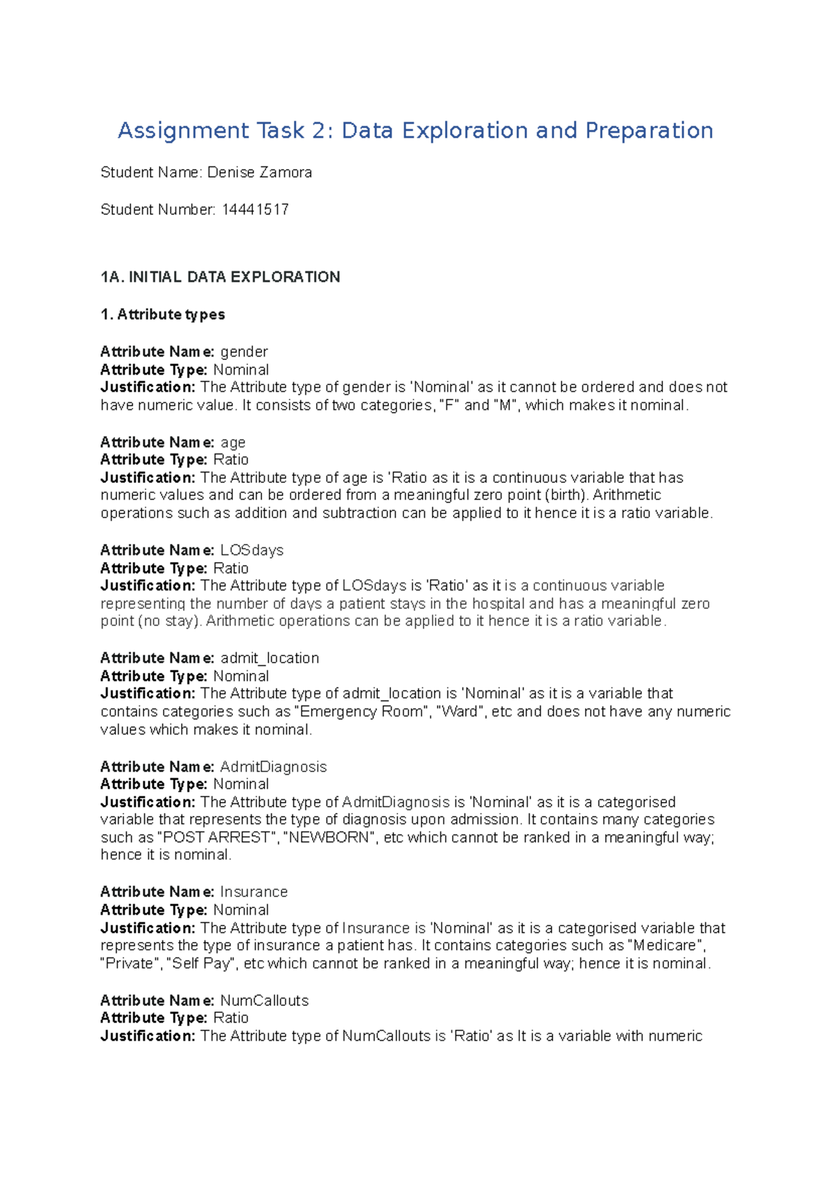 Assignment 2 - data exploration and preparation - Assignment Task 2: Data Exploration and - Studocu