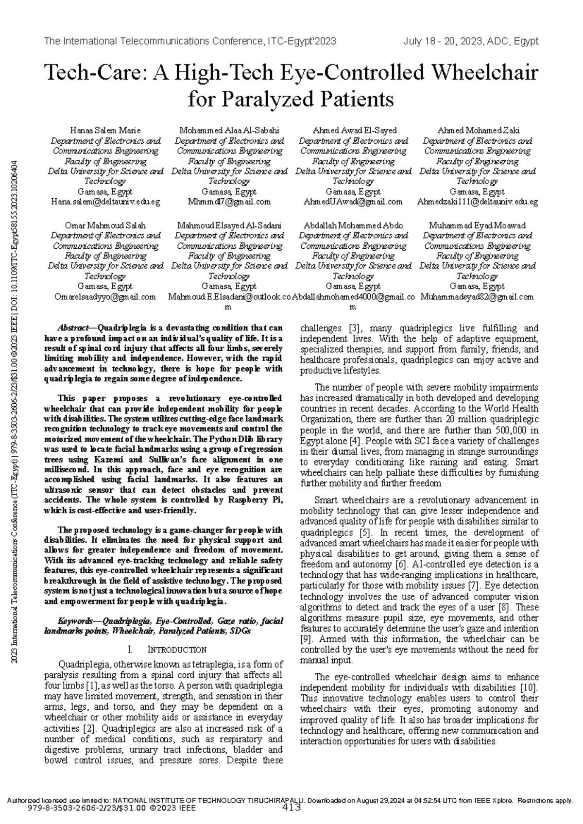 Tech-Care A High-Tech Eye-Controlled Wheelchair for Paralyzed Patients ...