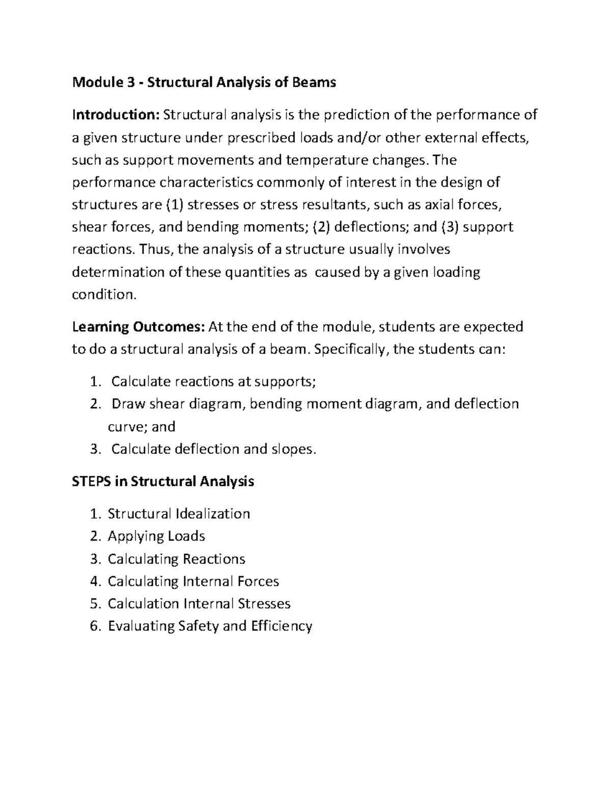 CE 311 Module 3 - Structural Analysis of Beams - Module 3 - Structural ...
