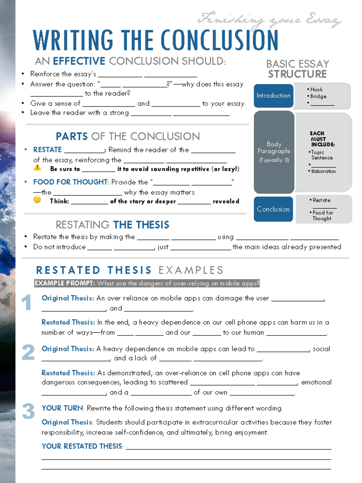 3 Writing a Conclusion Activities - WRITING THE CONCLUSION Finishing ...