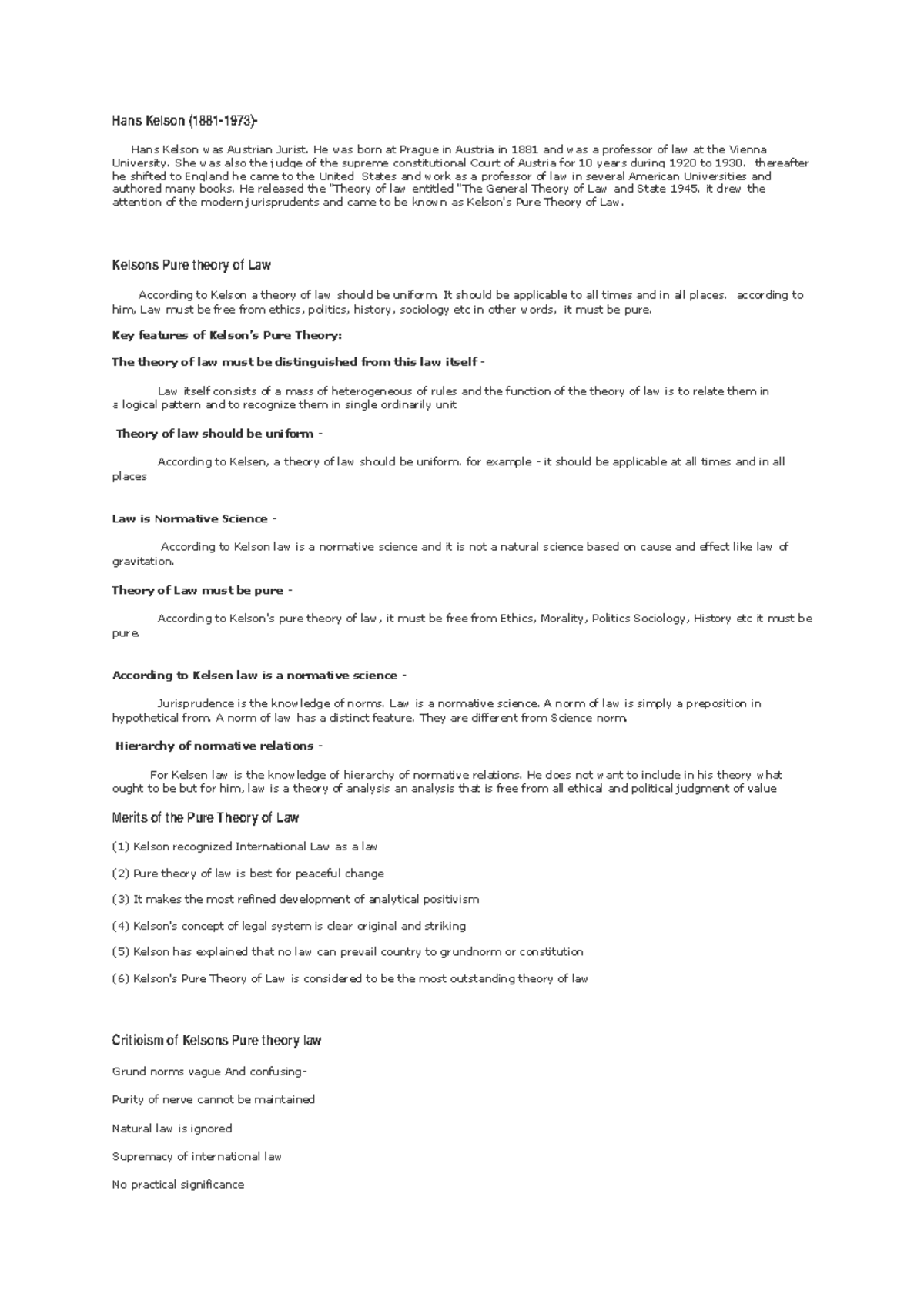 Pure theory Hans Kelson - Hans Kelson (1881-1973)- Hans Kelson was ...