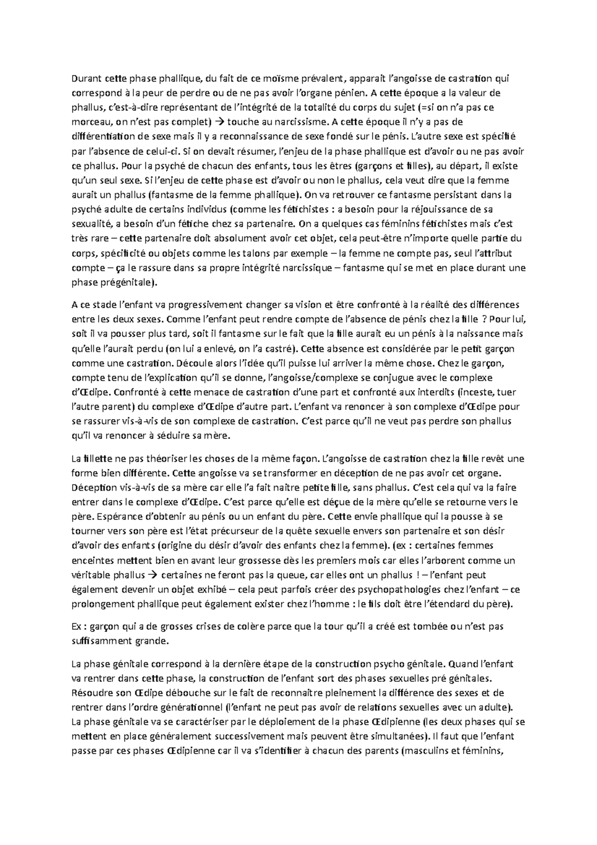 CM12 - Psychologie Clinique - Durant cette phase phallique, du fait de ...