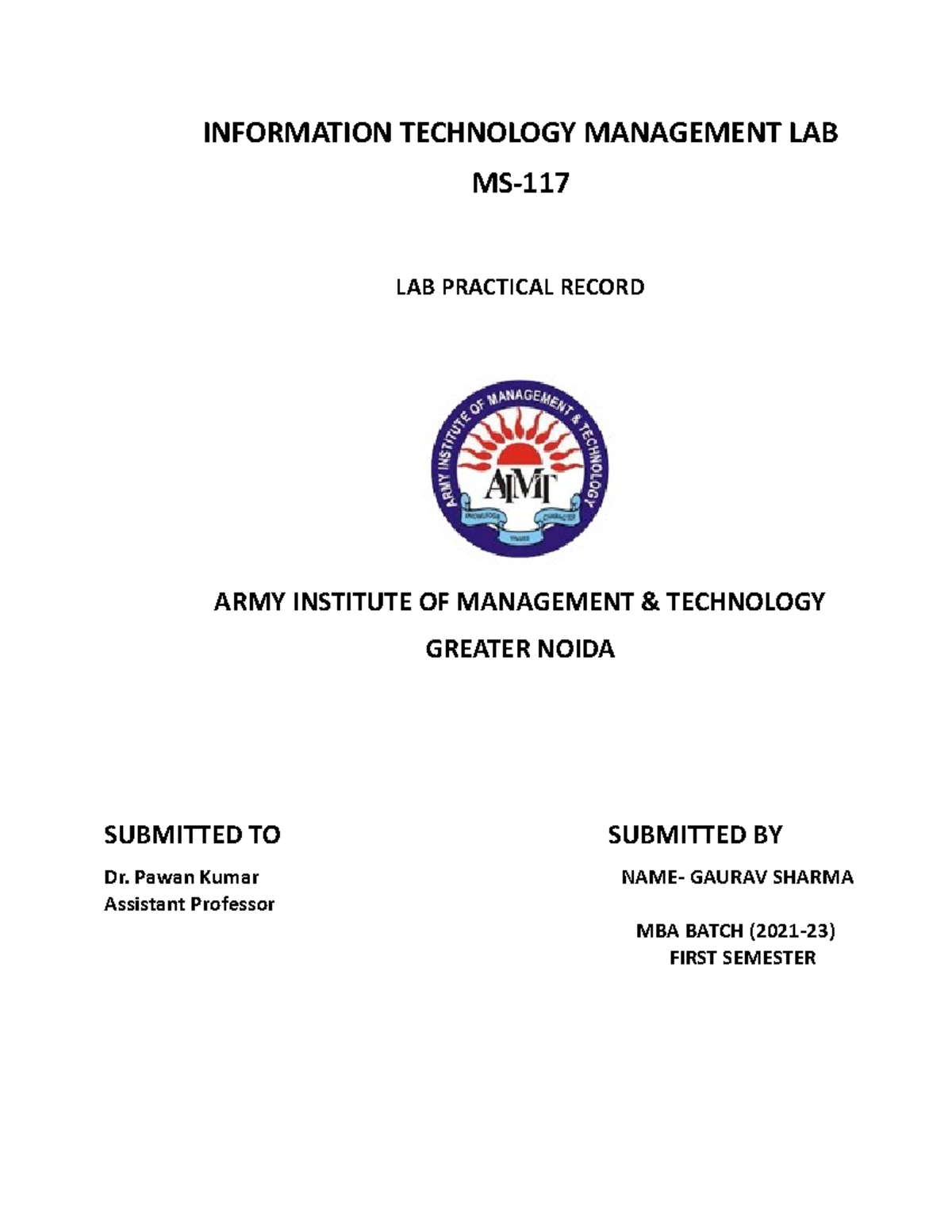 ITM LAB Assignment - mmm - INFORMATION TECHNOLOGY MANAGEMENT LAB MS ...