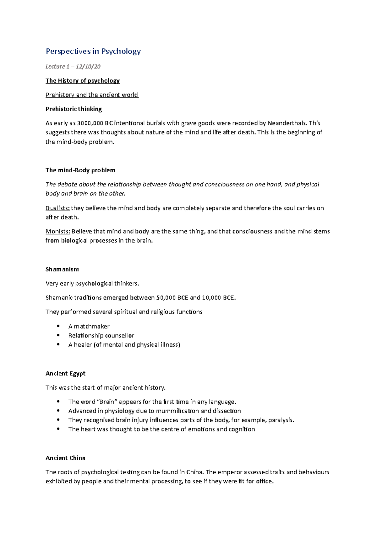 History of Psychology - Perspectives in Psychology Lecture 1 – 12/10 ...