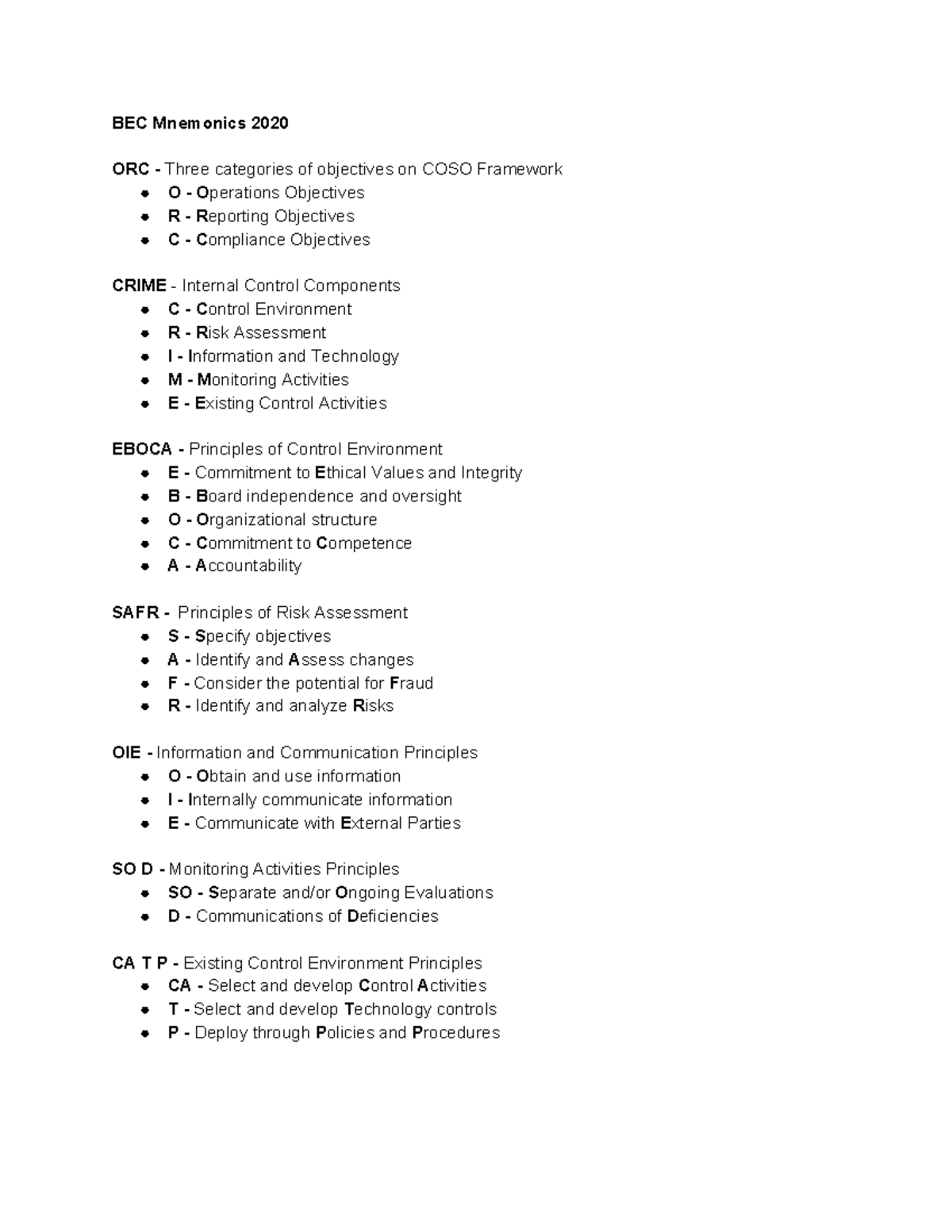 BEC Mnemonics - Summary of BEC - BEC Mnemonics 2020 ORC - Three ...
