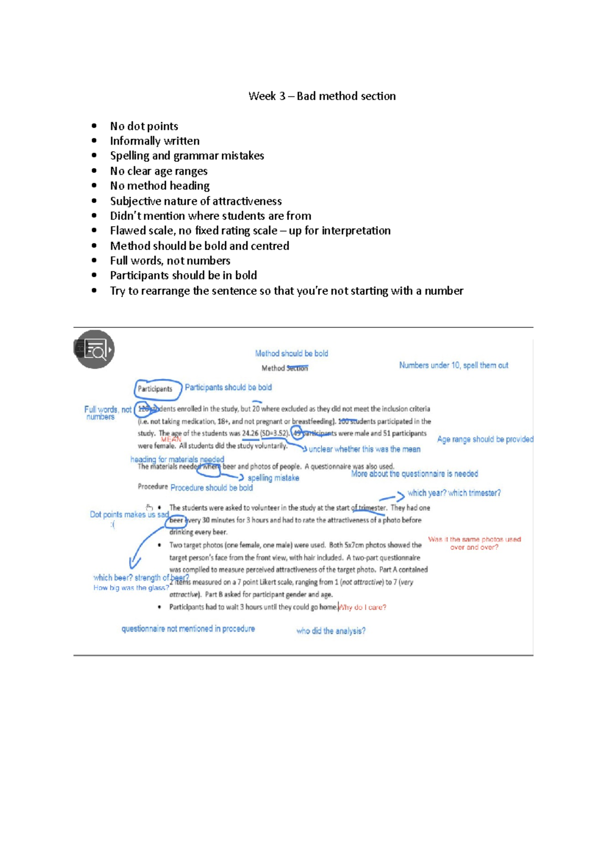 Week 3 – Lab Report Method - Week 3 – Bad method section No dot points Informally written - Studocu