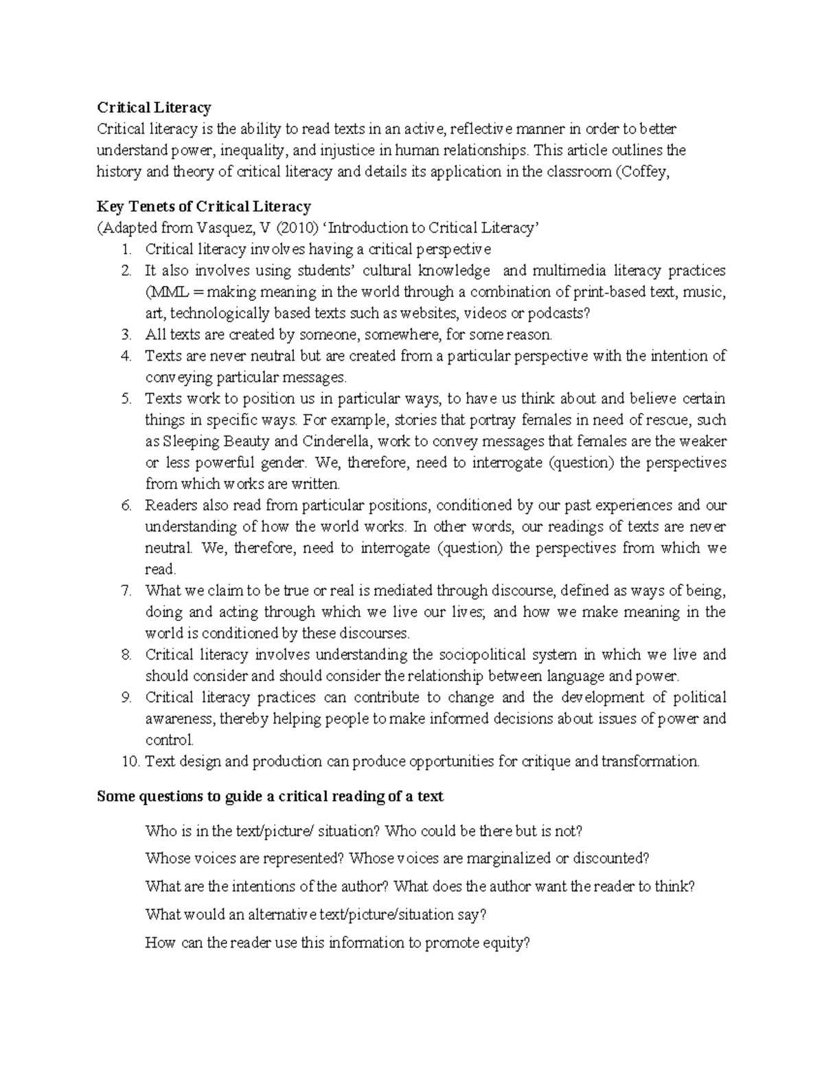 Critical Literacy - Critical Literacy Critical literacy is the ability ...