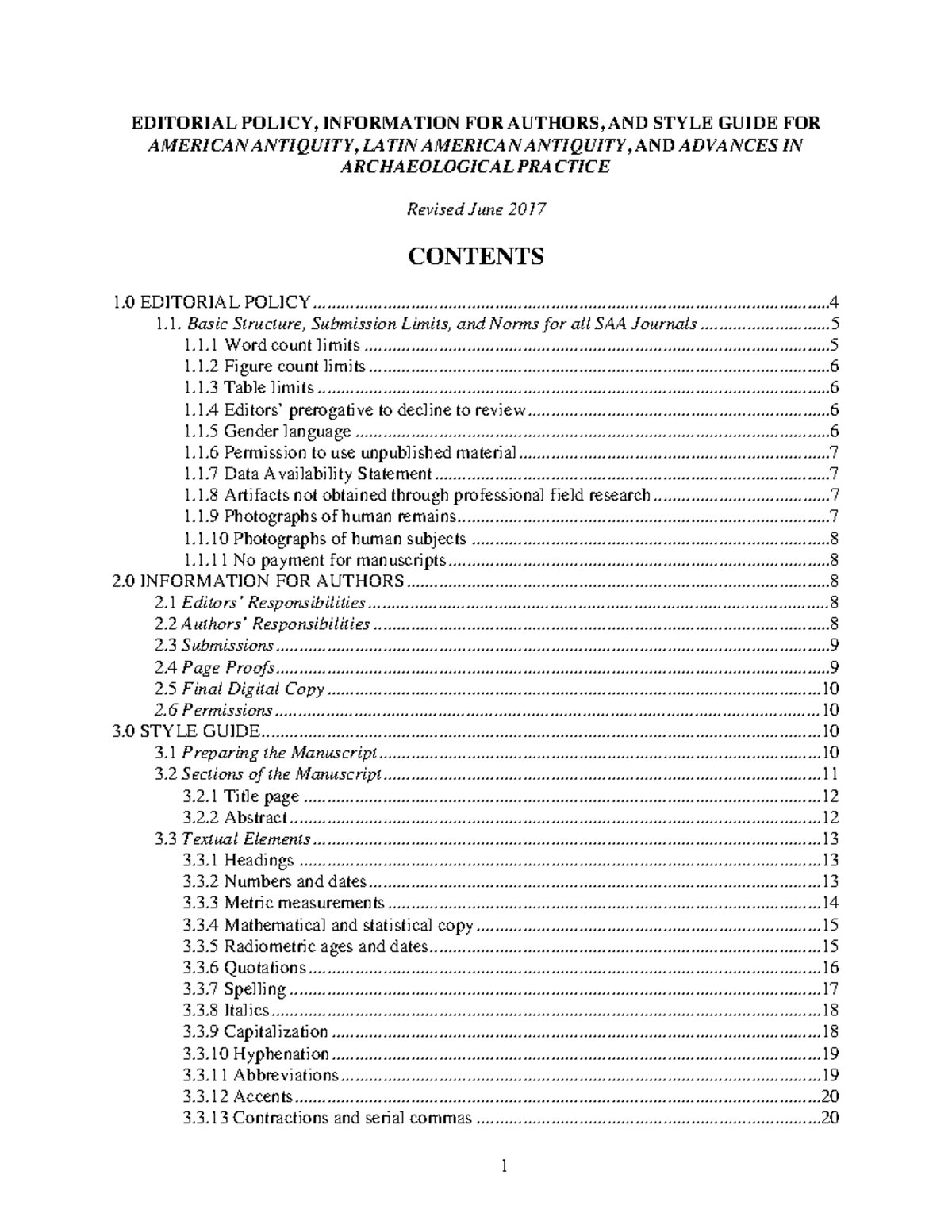 SAA Style Guide Final - EDITORIAL POLICY, INFORMATION FOR AUTHORS, AND ...