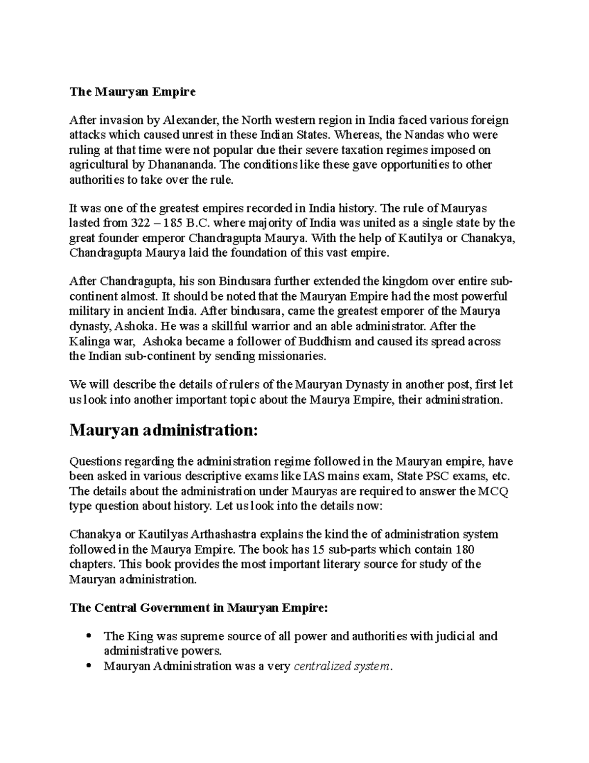 THE Mauryan Empire - The Mauryan Empire After invasion by Alexander ...