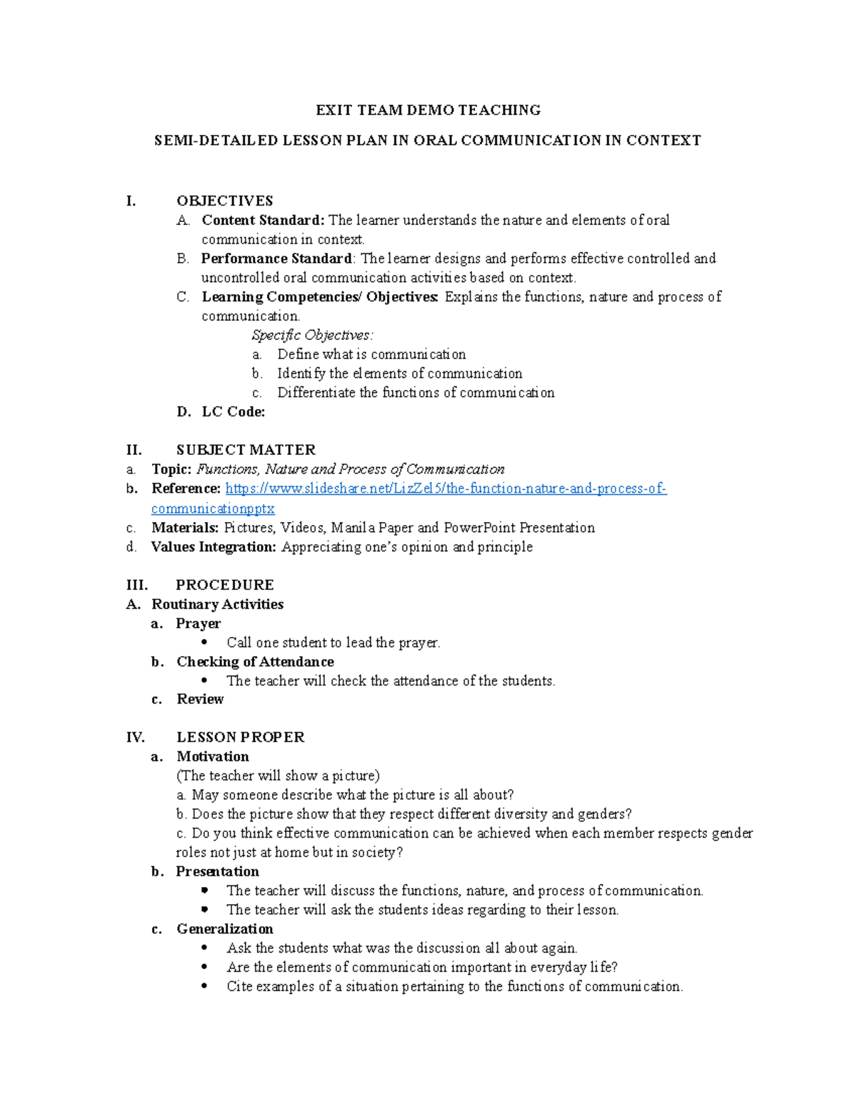 SEMI Detailed LP 1 - Practice Material - EXIT TEAM DEMO TEACHING SEMI ...