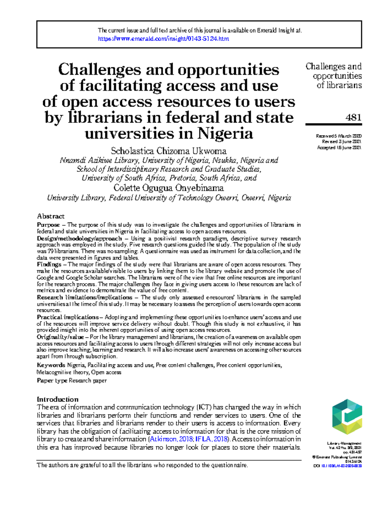 Artikel 3 IML651 - example of article - Challenges and opportunities of ...
