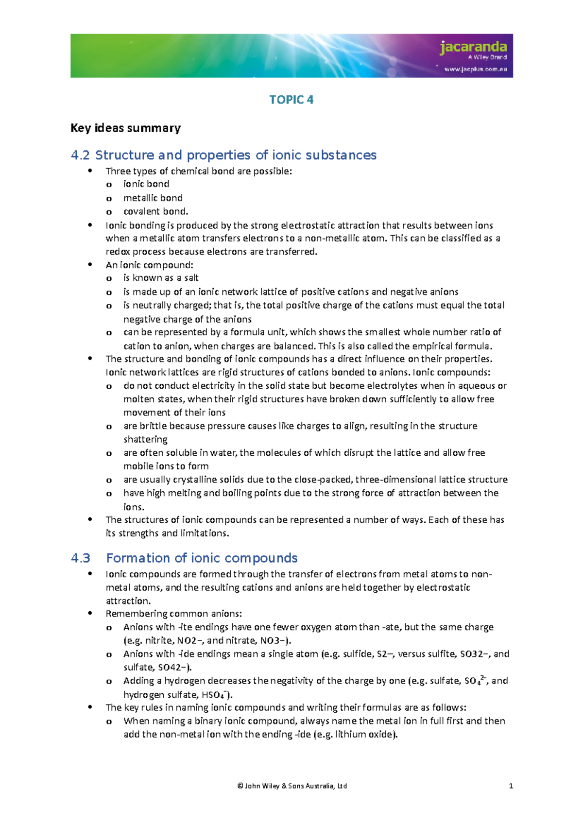 Doc-37074 - HEALTH NOTES FOR UNIT 1 - TOPIC 4 Key ideas summary 4 ...