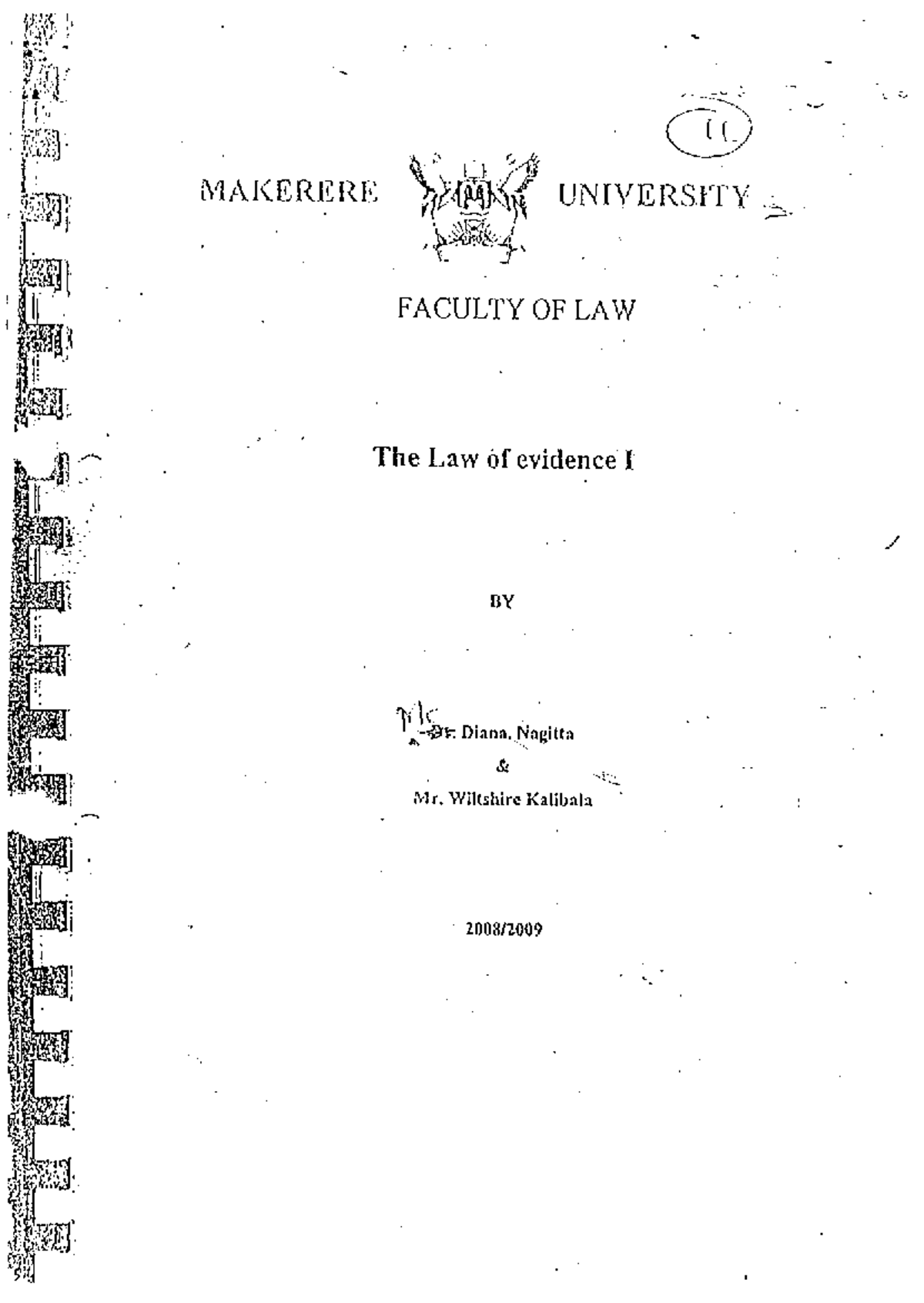 Law of evidence notes 2008 2009 (Kalibbala and Naggita) - t(_ I i N'l r ...