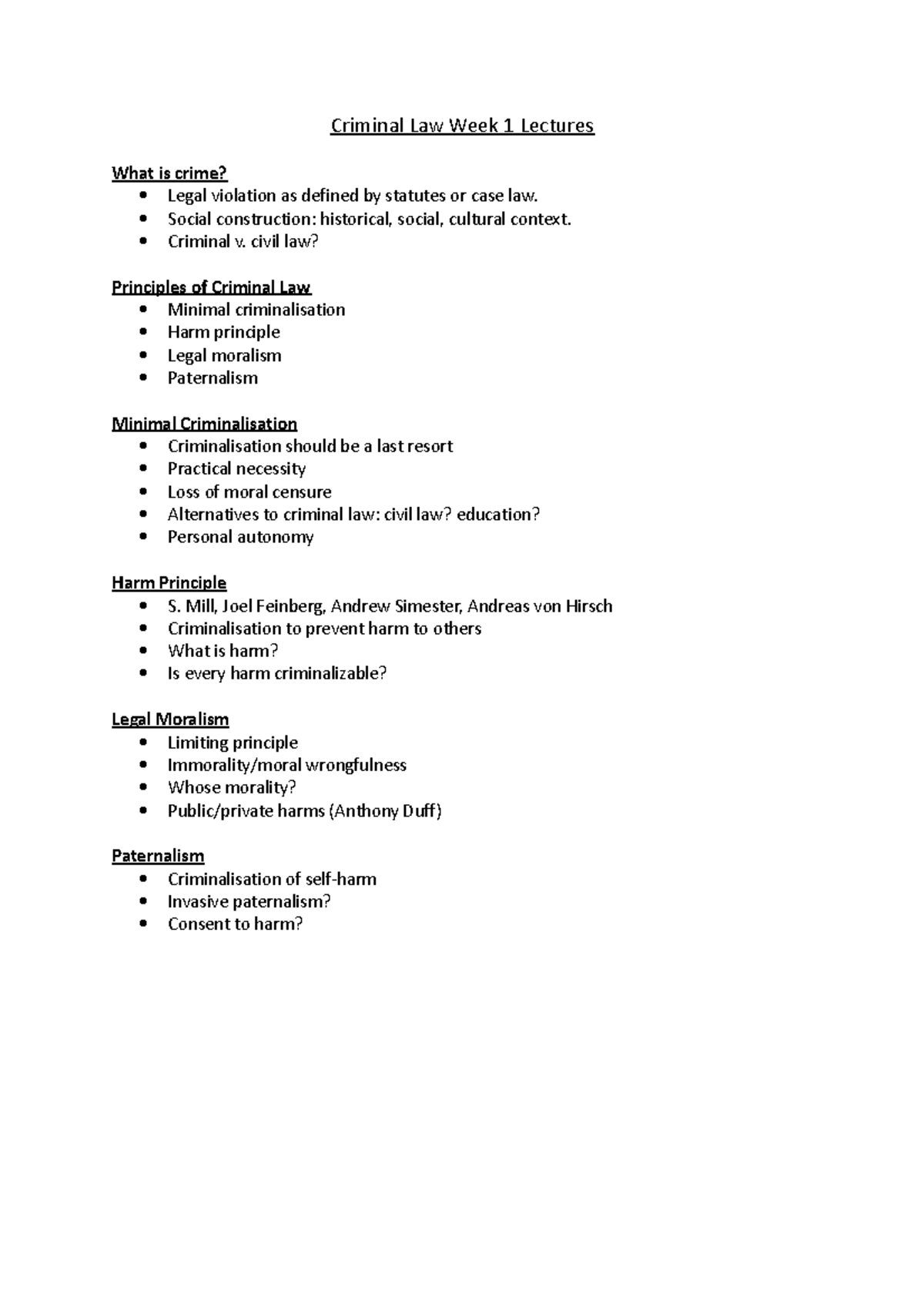 Topic 1 Introduction and Principles of Criminalisation - Criminal Law ...