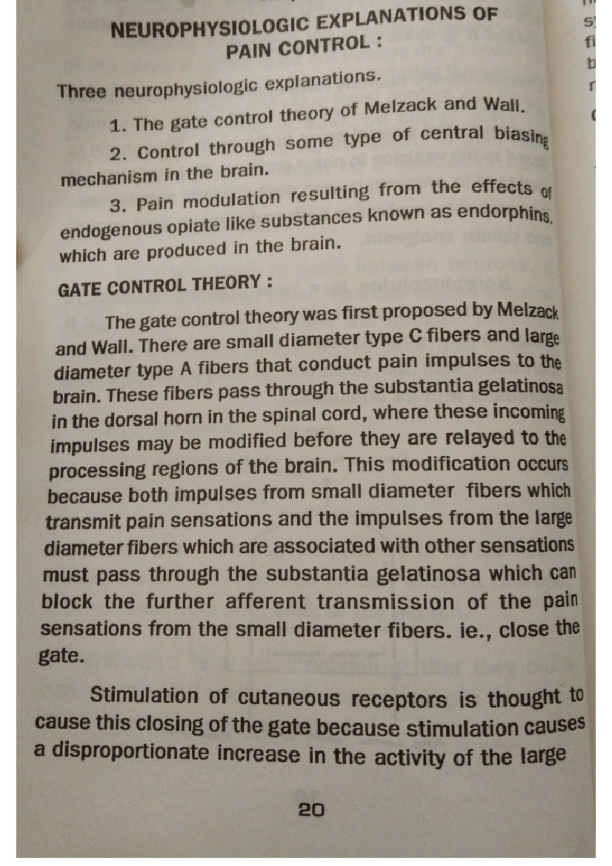 Gate control theory (simple note) - Humman Antomy And physiology - Studocu