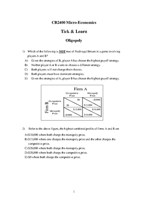 (11) CB2400 Tick & Learn Monopolistic Competition - 1 CB2400 Micro-Economics Tick & Learn - Studocu
