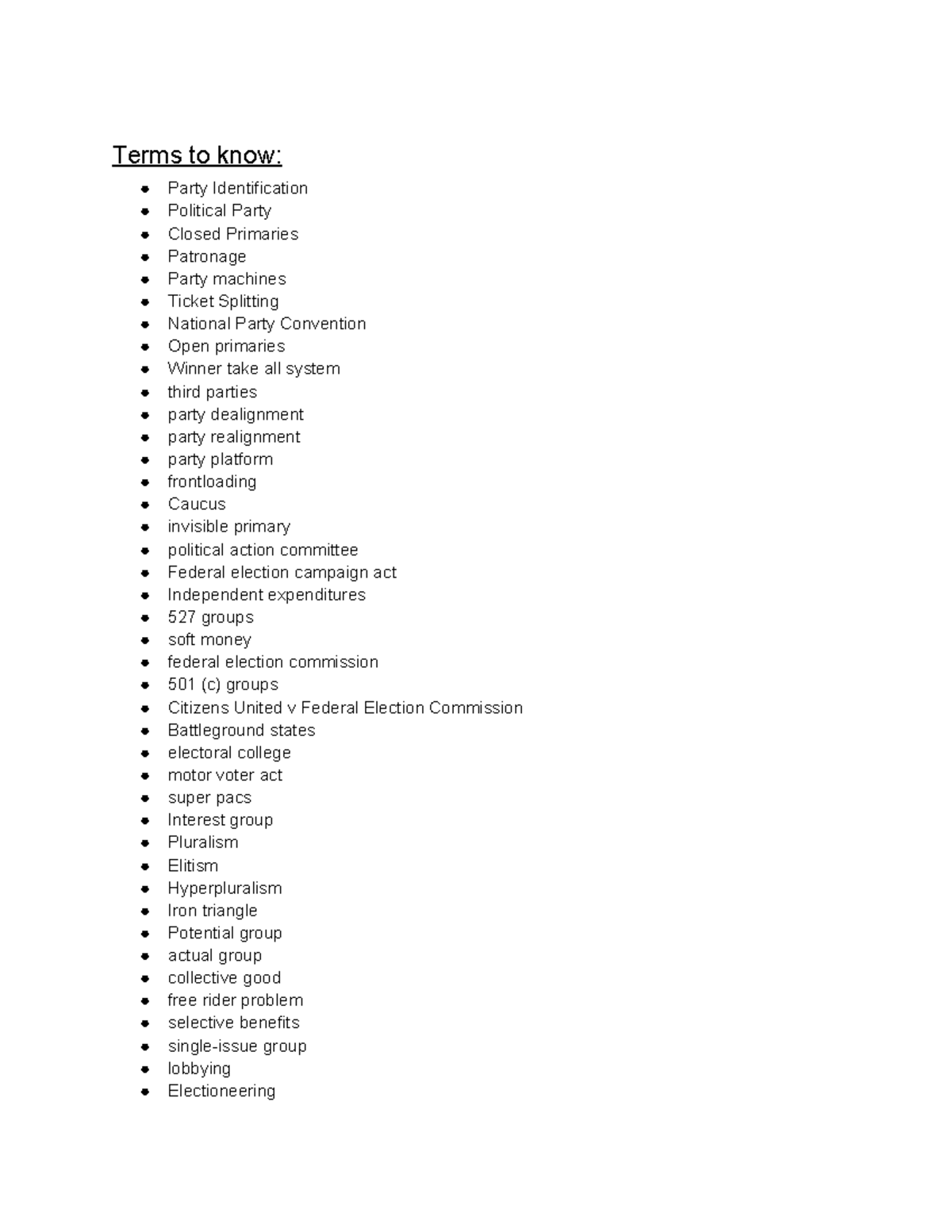 Ch 8, 9, 10 Study Guide - Terms to know: Party Identification Political ...