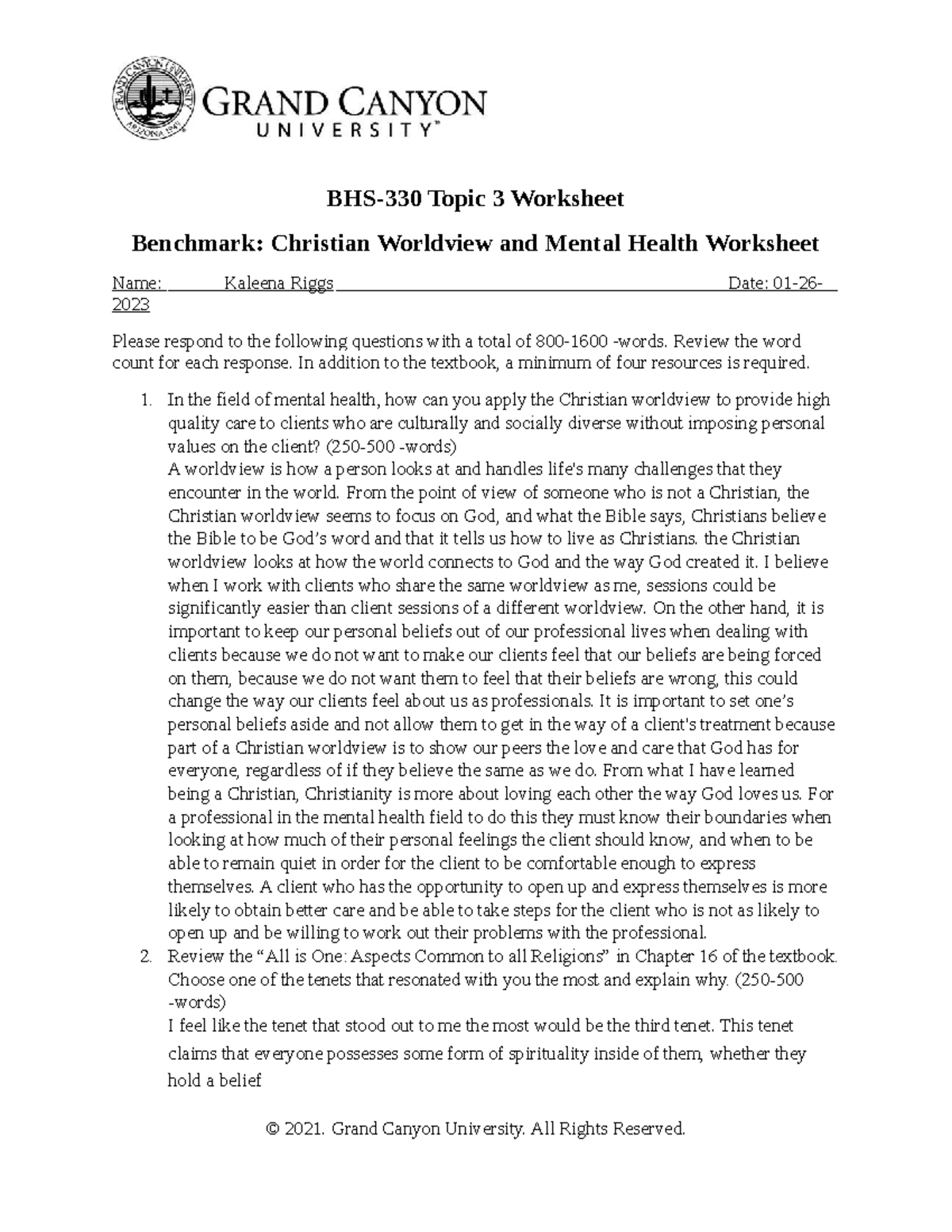 BHS-330.RS.T3.Christian Worldview And Mental Health Worksheet (1) - BHS ...