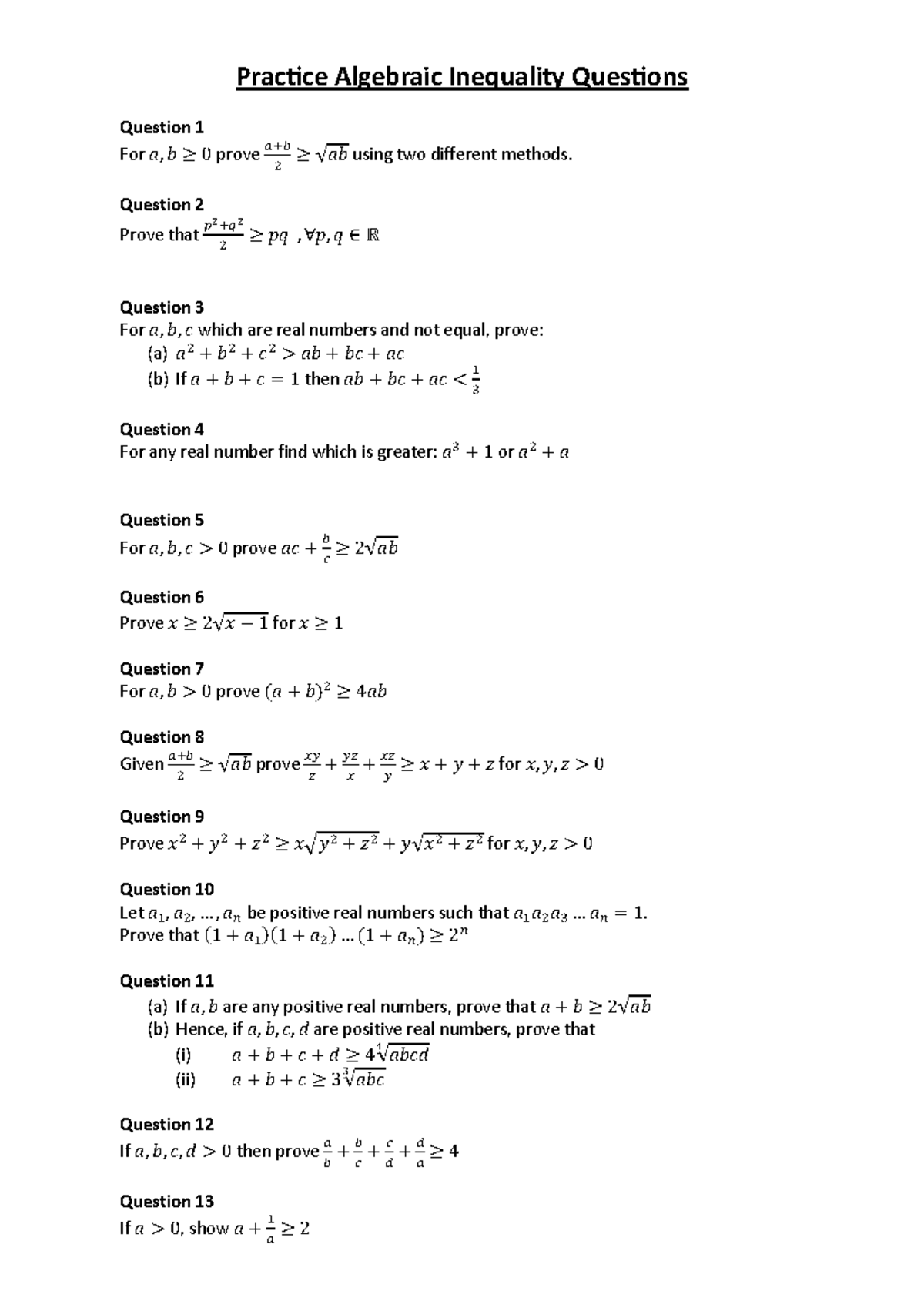 Extra Practice Questions The Nature of Proof - Prac%ce Algebraic ...