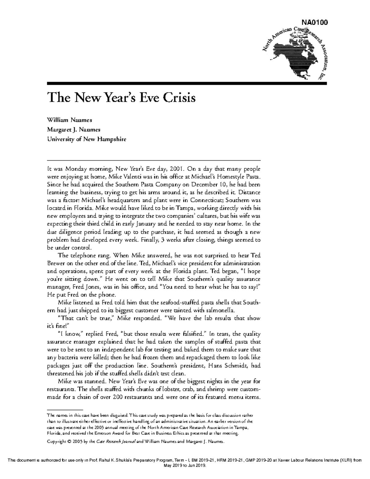The New Years Eve Crisis - The names in this case have been disguised ...