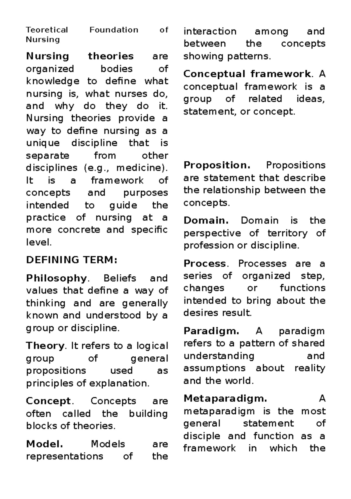 TFN - Teoretical Foundation of Nursing Nursing theories are organized ...