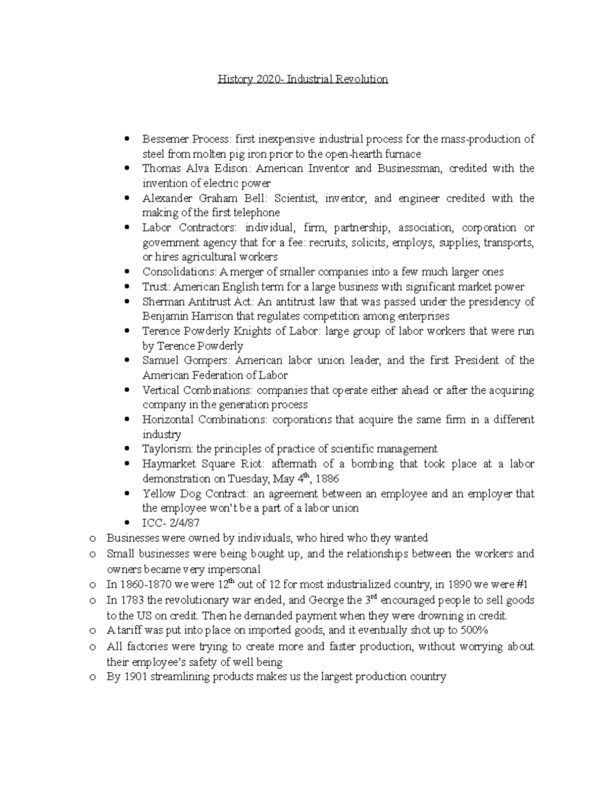 History Chapter 19 - Lecture notes - History 2020- Industrial ...