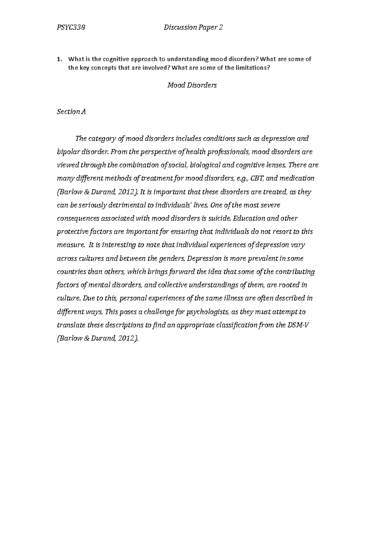Discussion Paper 2 sample - What is the cognitive approach to ...